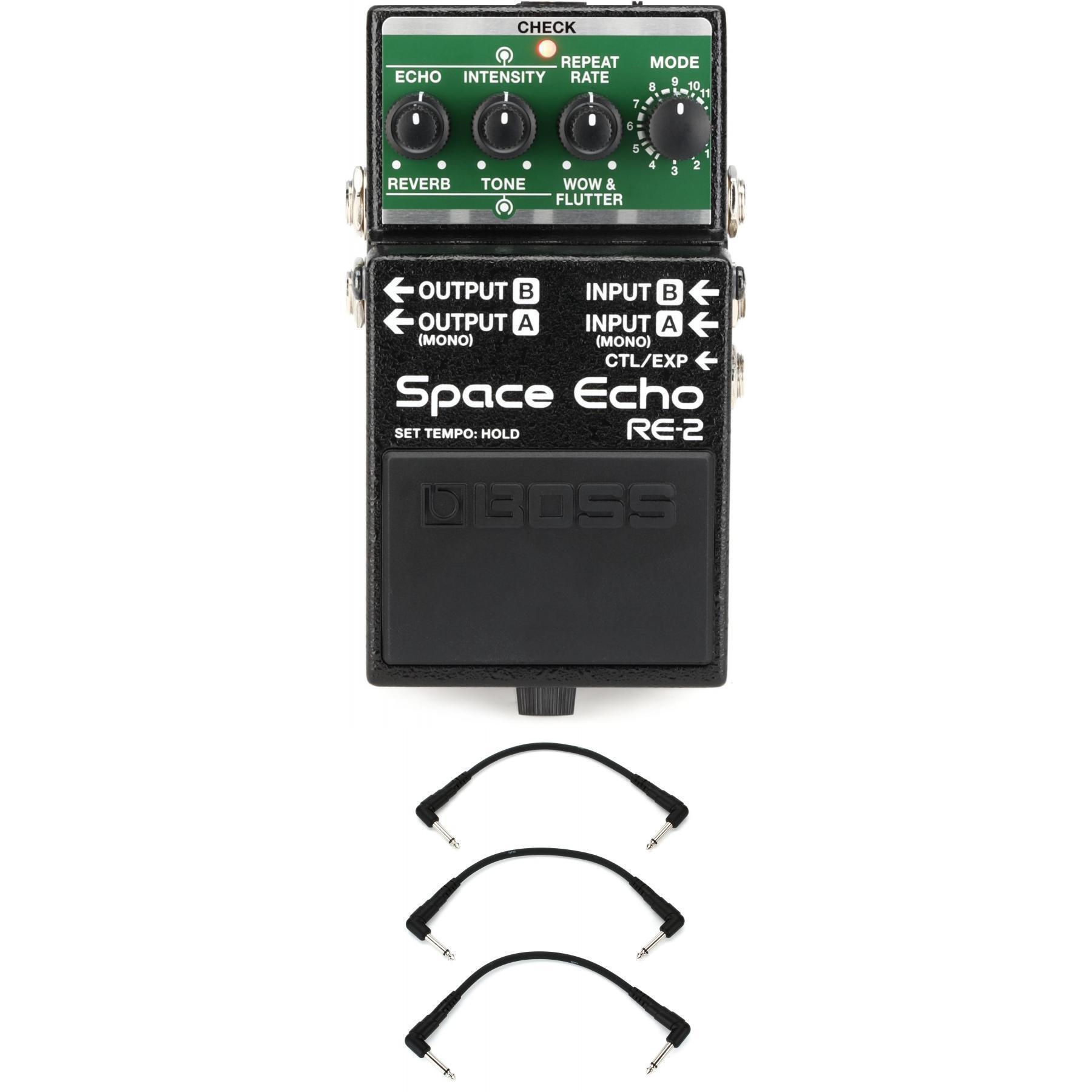 Boss RE-2 Space Echo Delay and Reverb Effects Pedal with 3 Patch Cables ...