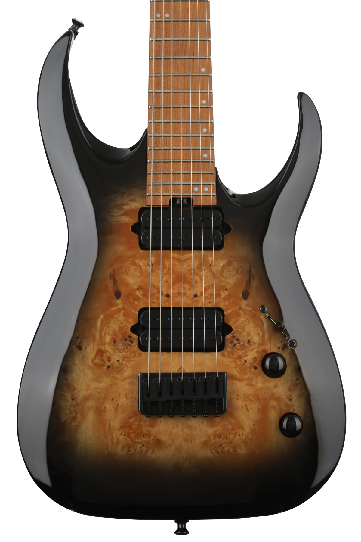 Jackson Signature Misha Mansoor Juggernaut HT7P - Black Burst Burl ...