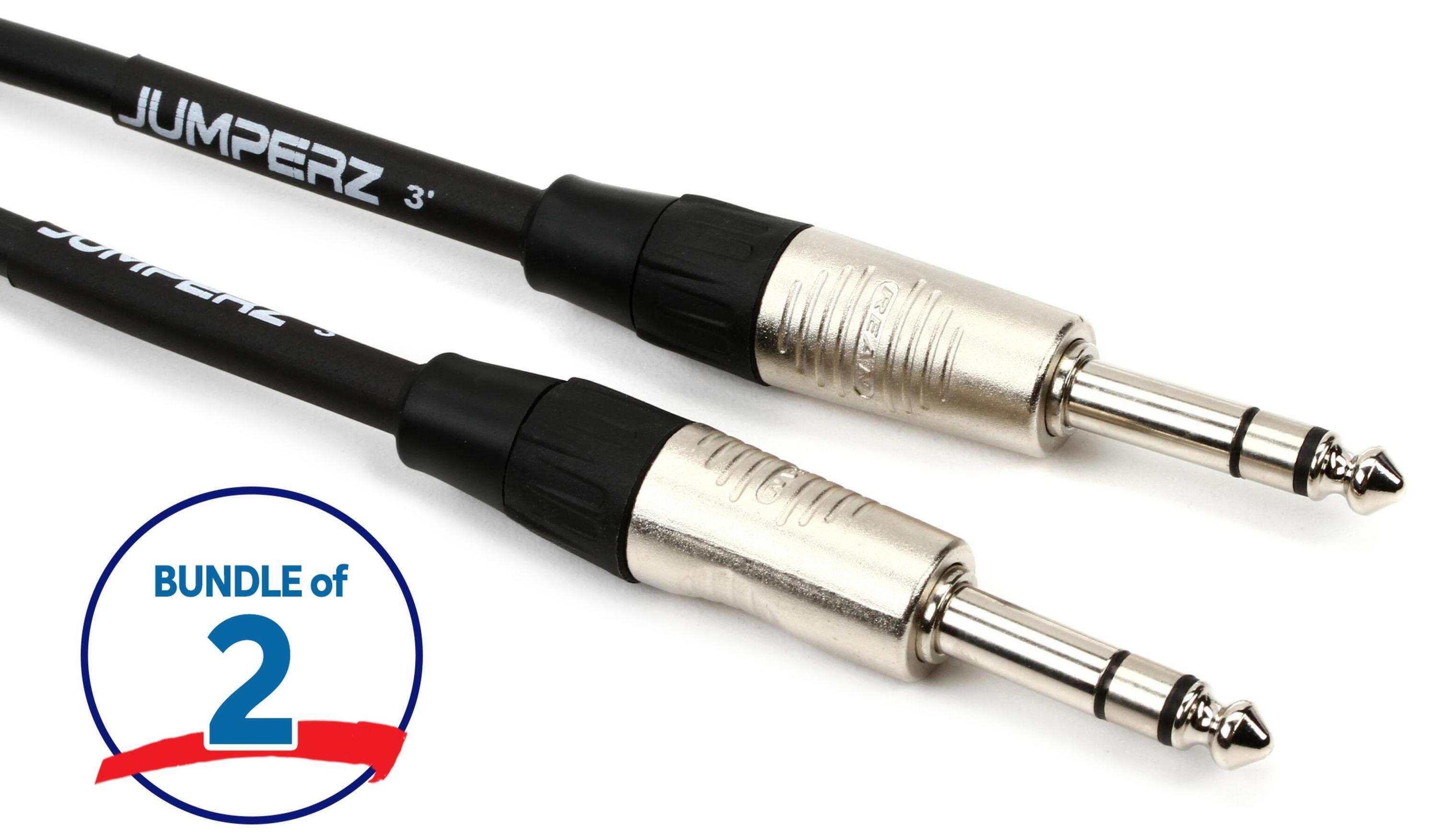 JUMPERZ JB2TRS-3 Blue Line 1/4-inch TRS Male to 1/4-inch TRS Male Patch Cable (2-Pack) - 3 foot ...