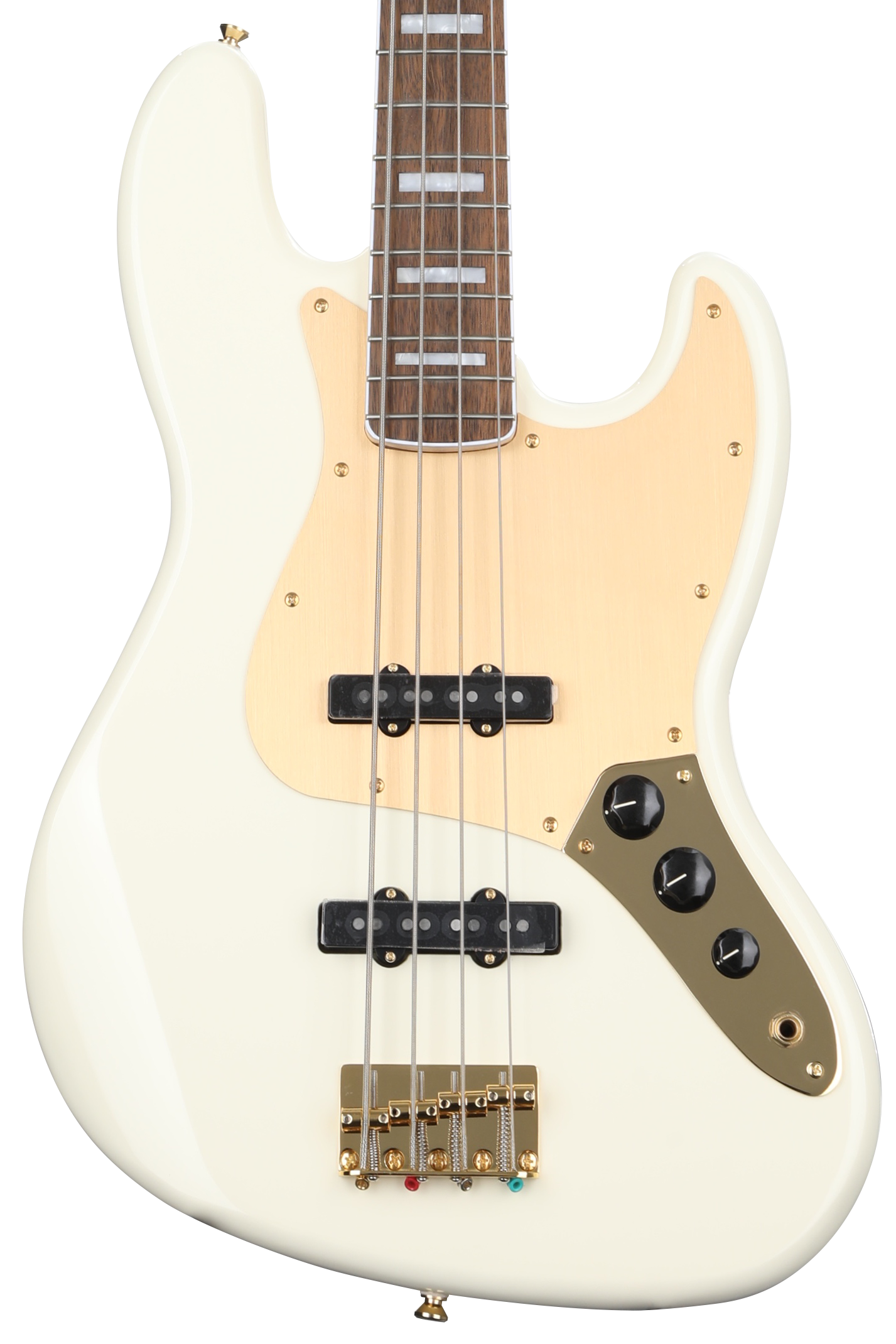 Squier 40th Anniversary Gold Edition Jazz Bass - Olympic White | Sweetwater
