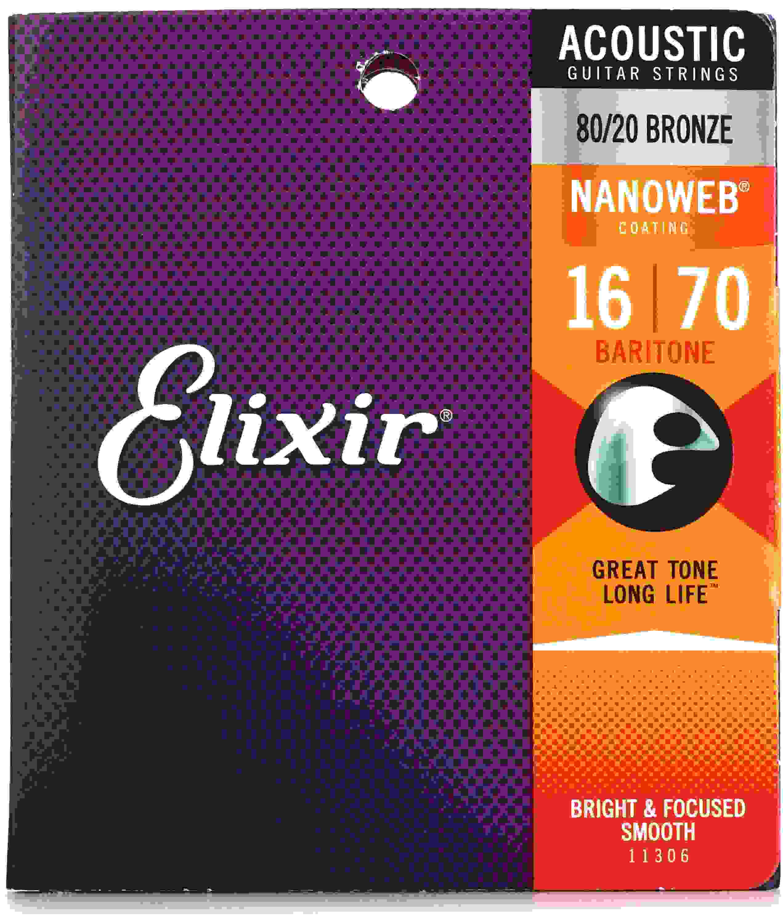 Elixir Strings 11306 Nanoweb 80/20 Acoustic Baritone Guitar Strings ...