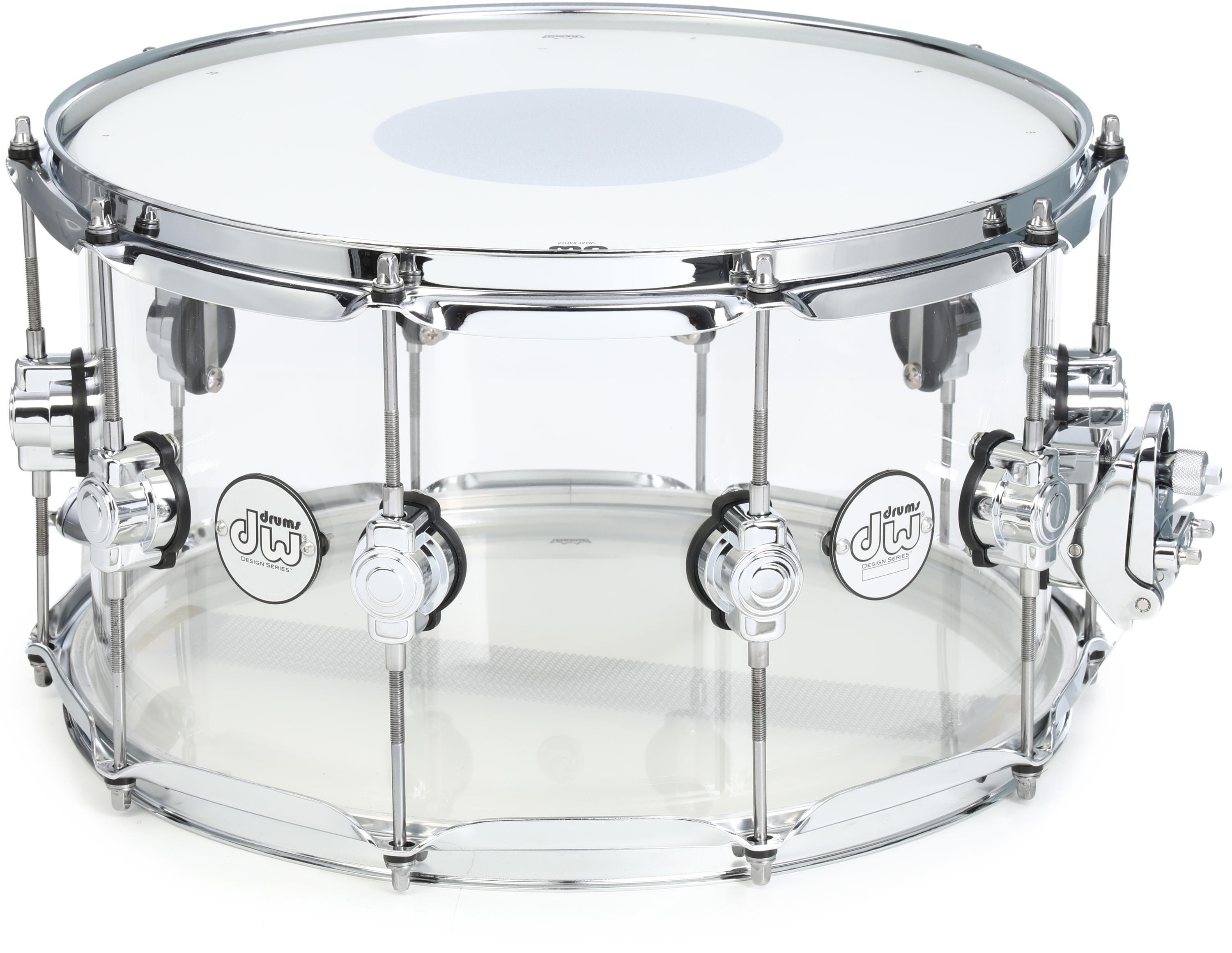 DW Design Series Acrylic Snare Drum - 8 inch x 14 inch, Clear | Sweetwater