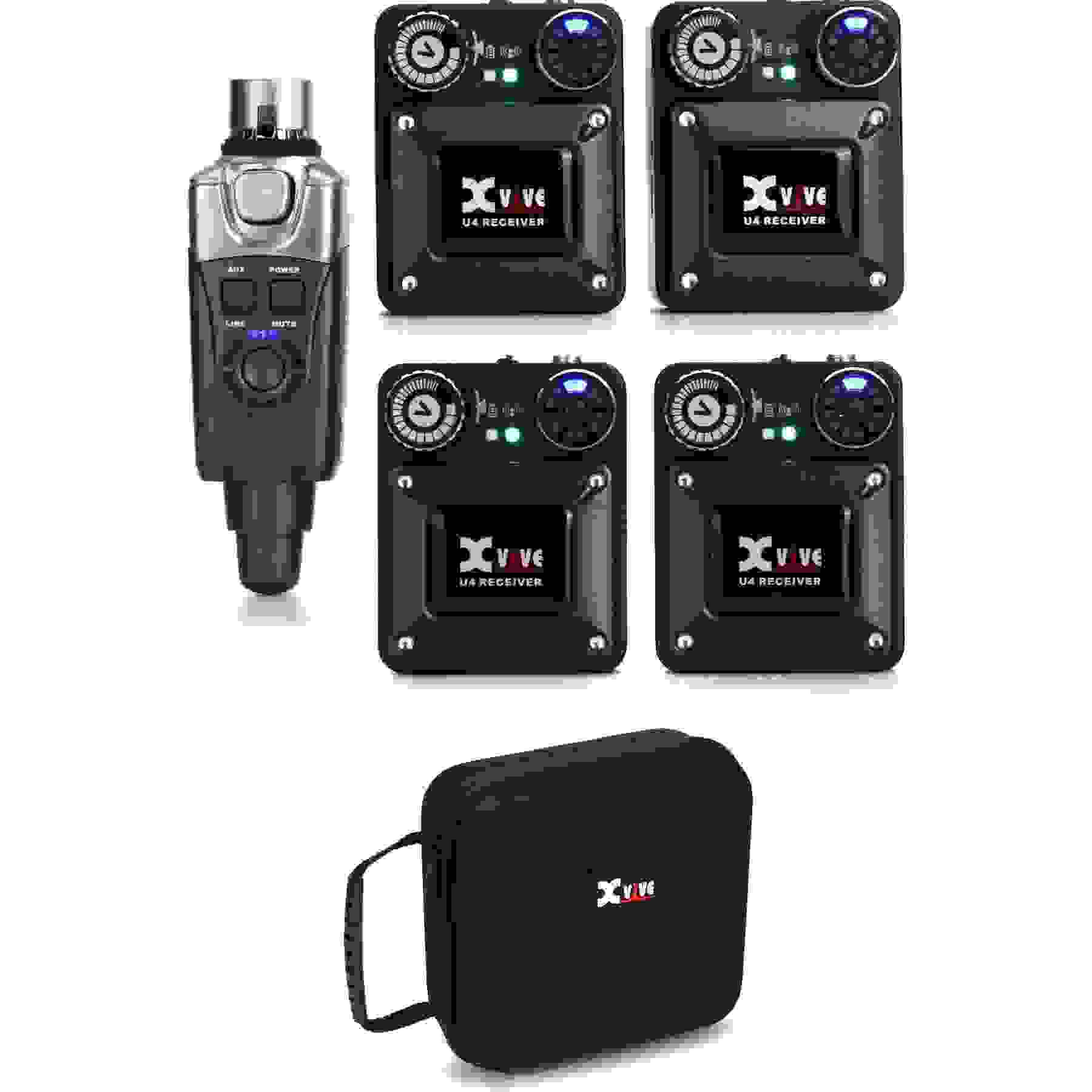 Xvive U4R4 Wireless In-Ear Monitoring System with 4 Receivers and Case Bundle | Sweetwater