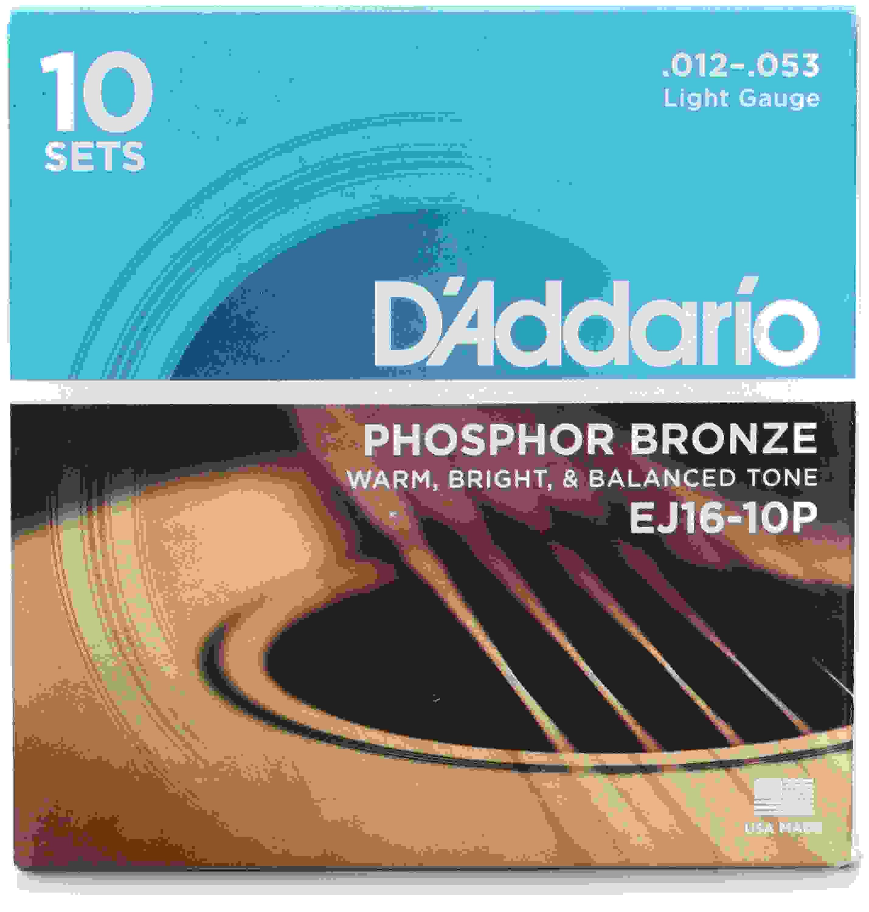 D'Addario EJ16 Phosphor Bronze Acoustic Guitar Strings - .012-.053 ...