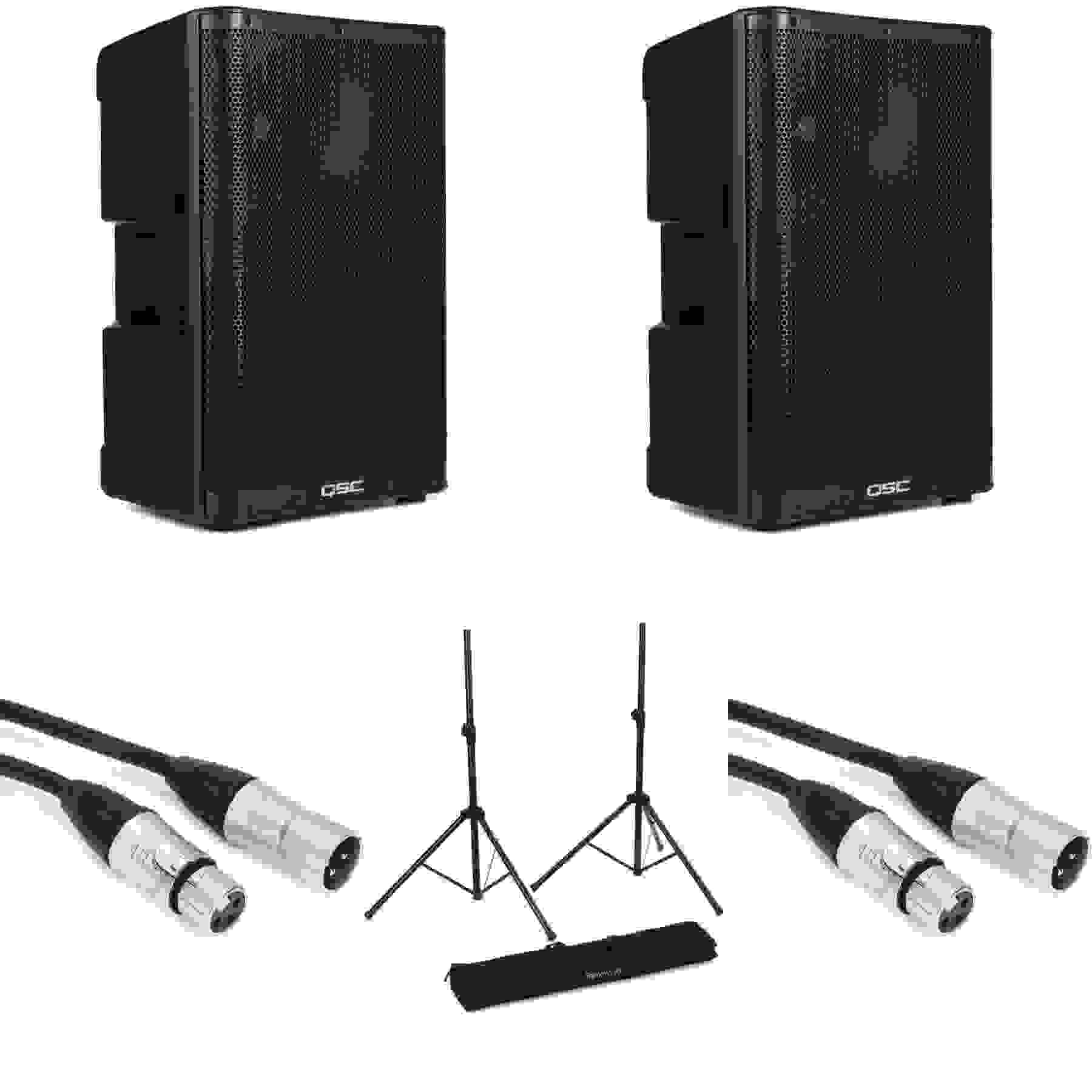 QSC CP12 Powered Speaker Pair with Stands and Cables - Bundle | Sweetwater