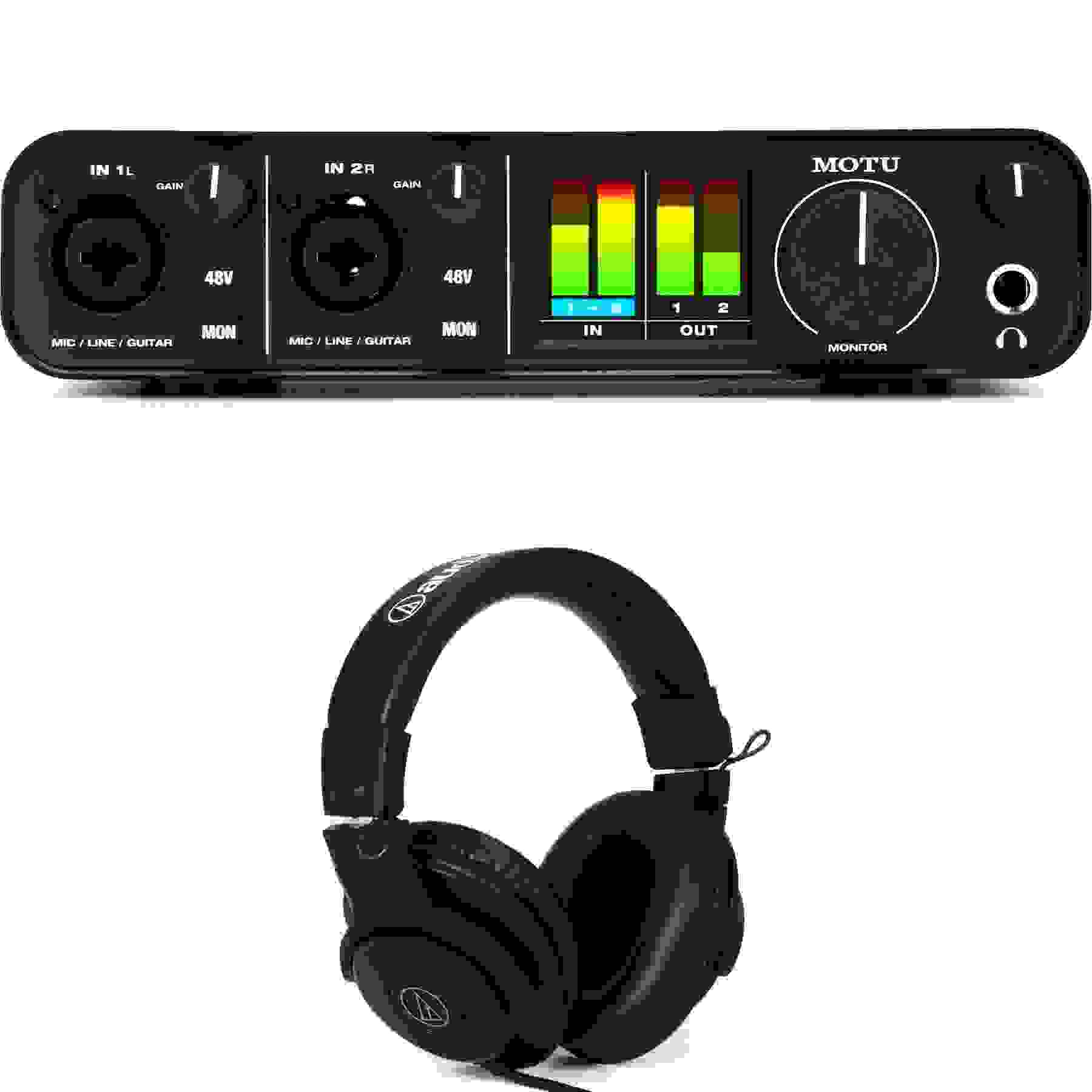 MOTU M2 2x2 USB-C Audio Interface and Headphones | Sweetwater