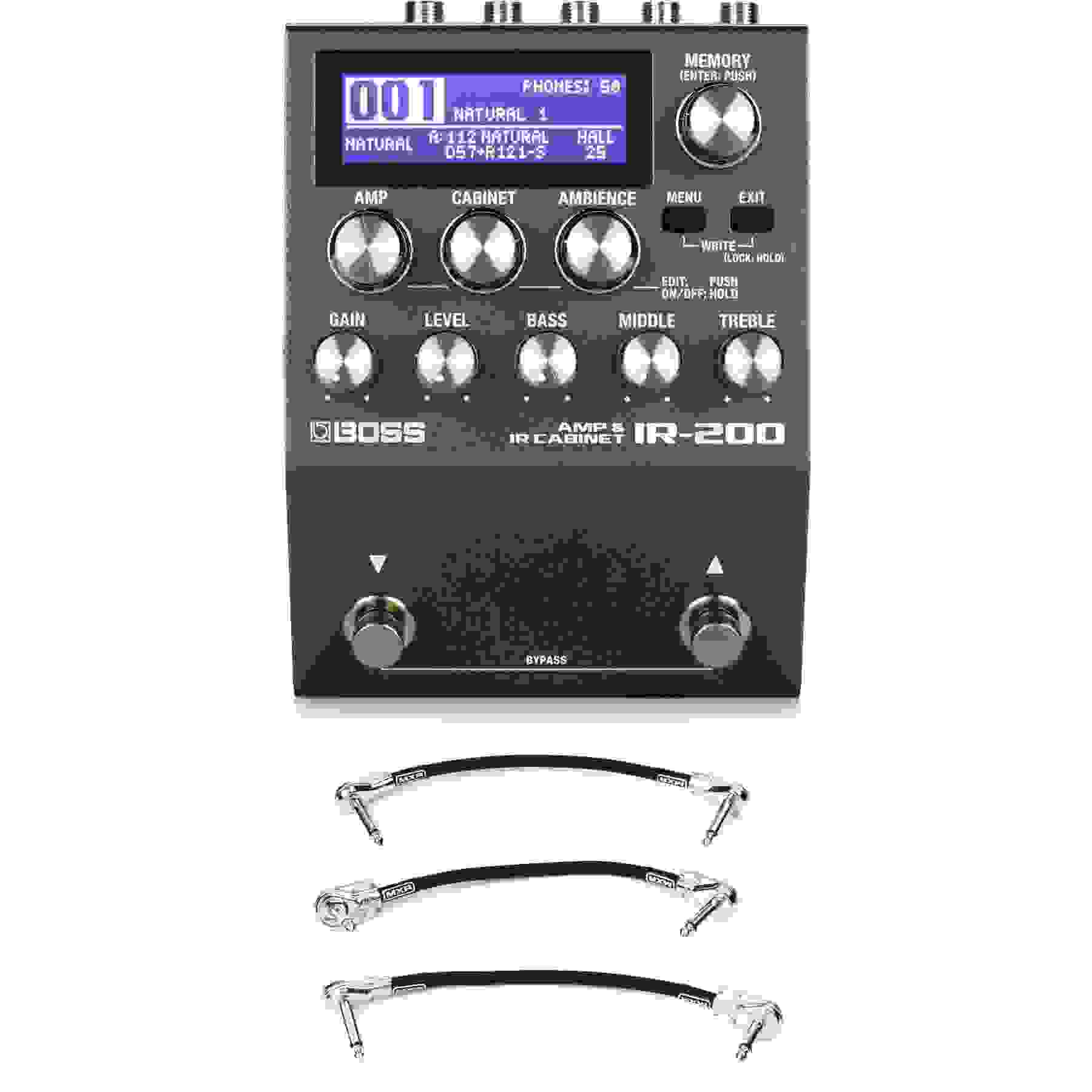 Boss IR-200 Amp and IR Cabinet Pedal with 3 Patch Cables | Sweetwater