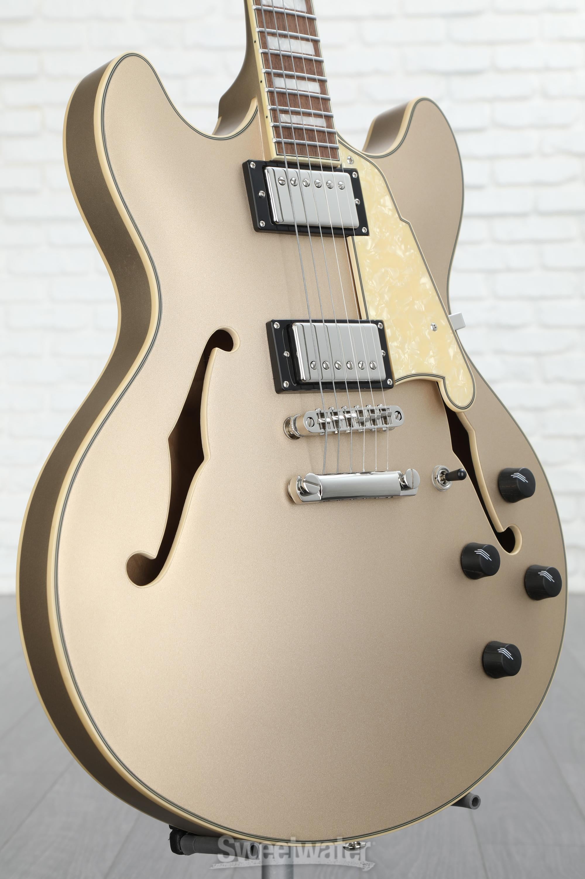 D'Angelico Premier DC XT Semi-hollowbody Electric Guitar - Satin Desert Gold, Sweetwater Exclusive