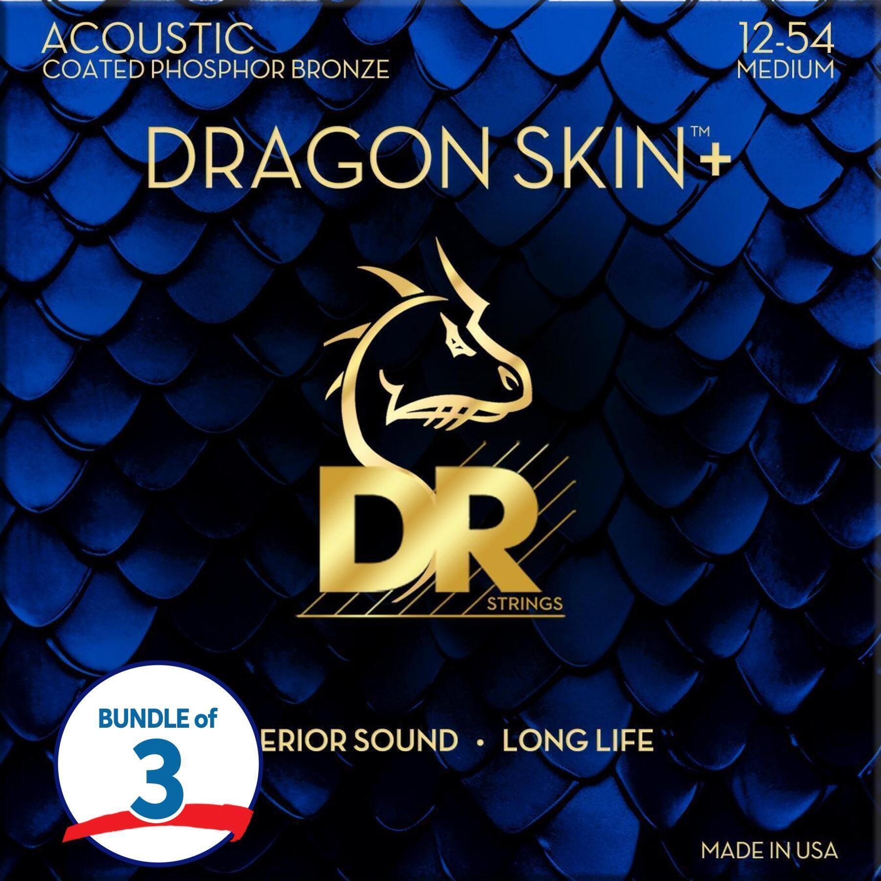 Dr Strings Dragon Skin Phosphor Bronze Coated Acoustic Guitar Strings 3 Pack Medium 012 