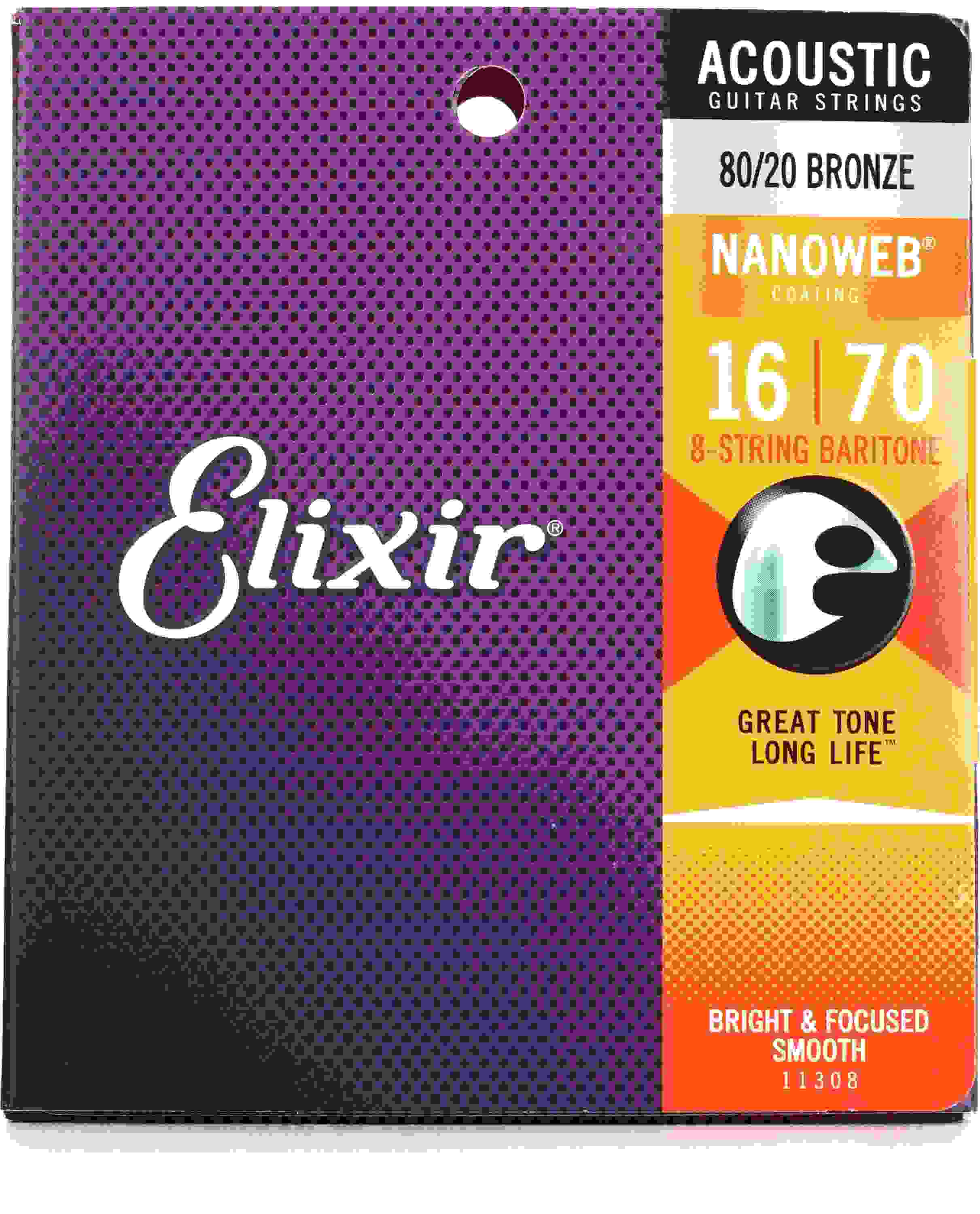 Elixir Strings 11308 Nanoweb 80/20 Bronze Acoustic Baritone Guitar ...