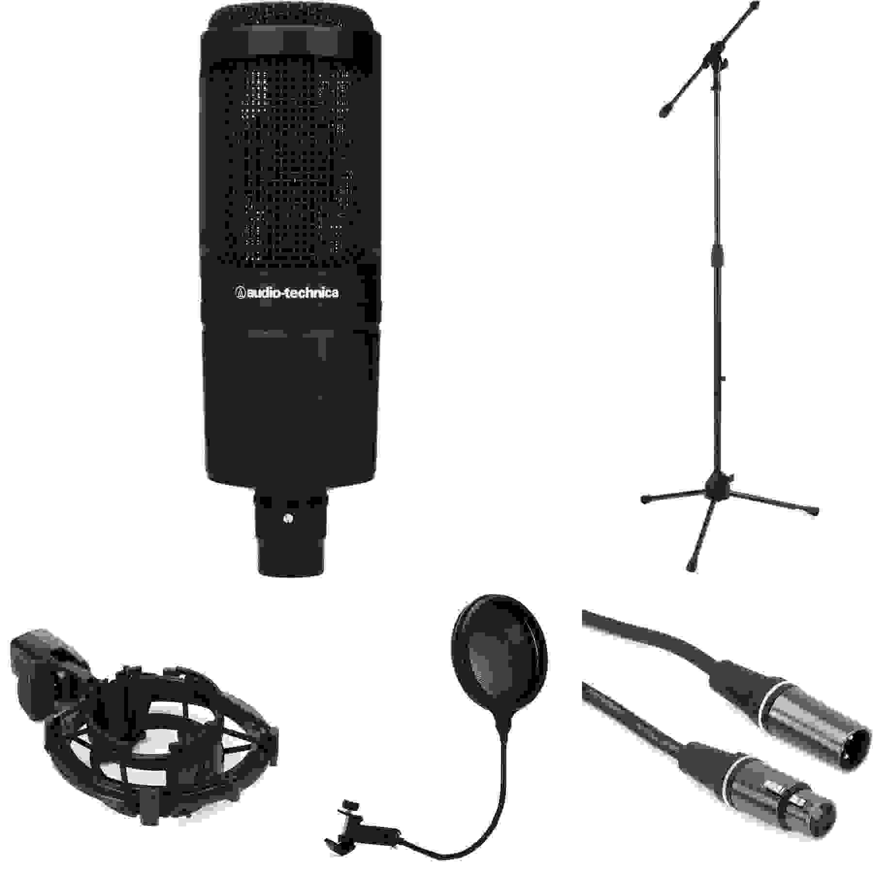 Audio-Technica AT2020 Microphone Bundle with Shockmount, Stand, and ...