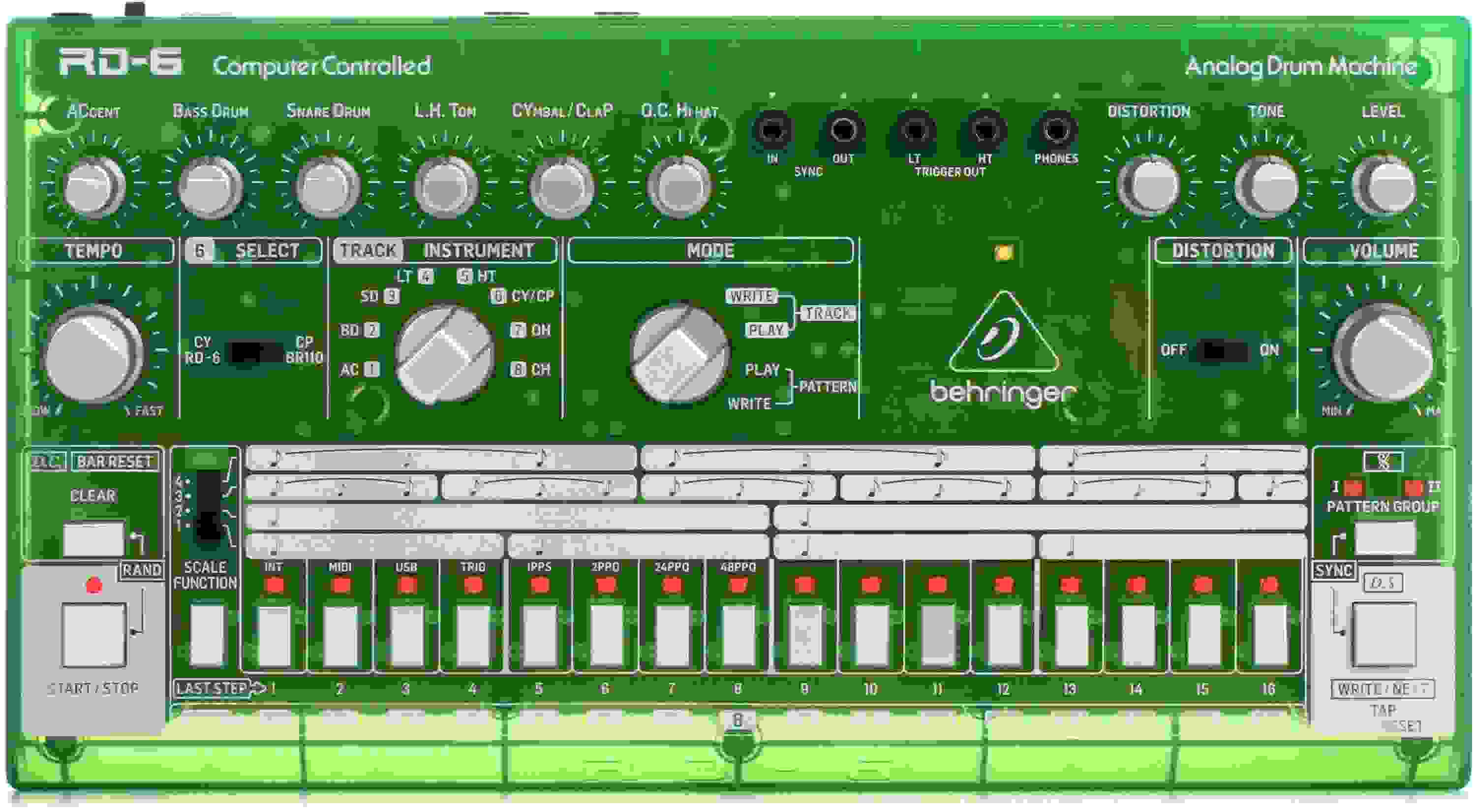 Behringer RD-6-LM Analog Drum Machine - Lime Translucent | Sweetwater