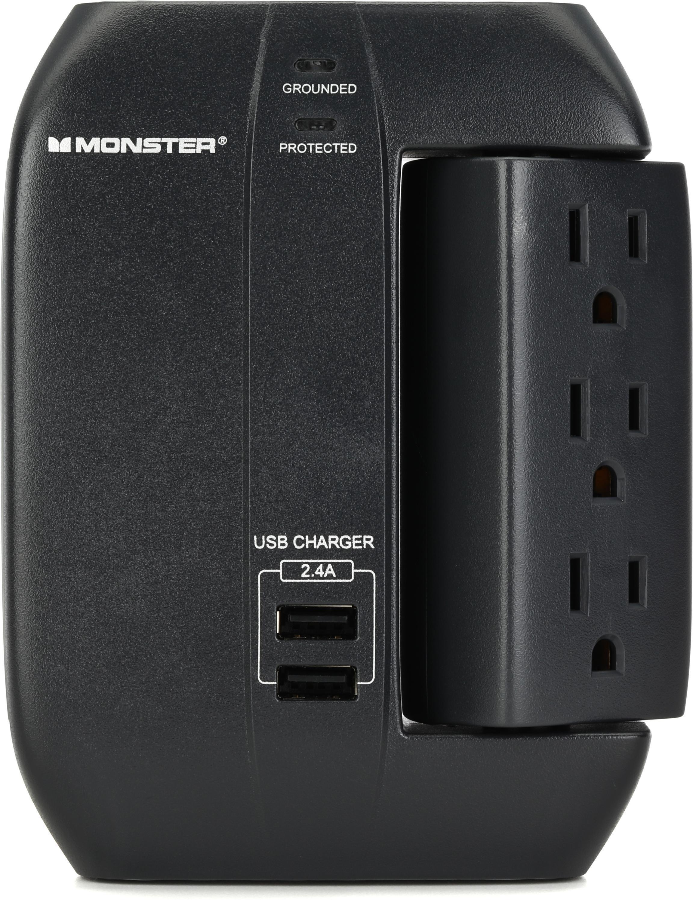 Monster ME-5001 Wall 6 Tap 2 USB Outlet Extender and Surge Protector ...