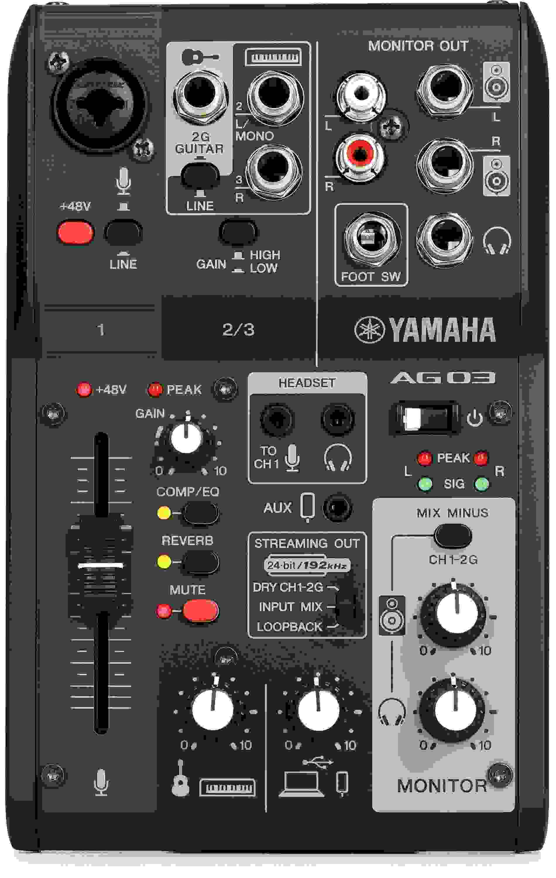Yamaha AG03 Mk2 3-channel Mixer and USB Audio Interface - Black | Sweetwater