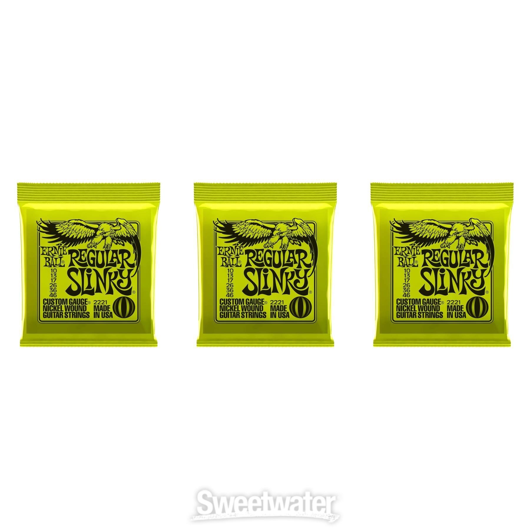 Ernie Ball 2221 Regular Slinky Nickel Wound Electric Guitar Strings - .010-.046 (3-Pack ...