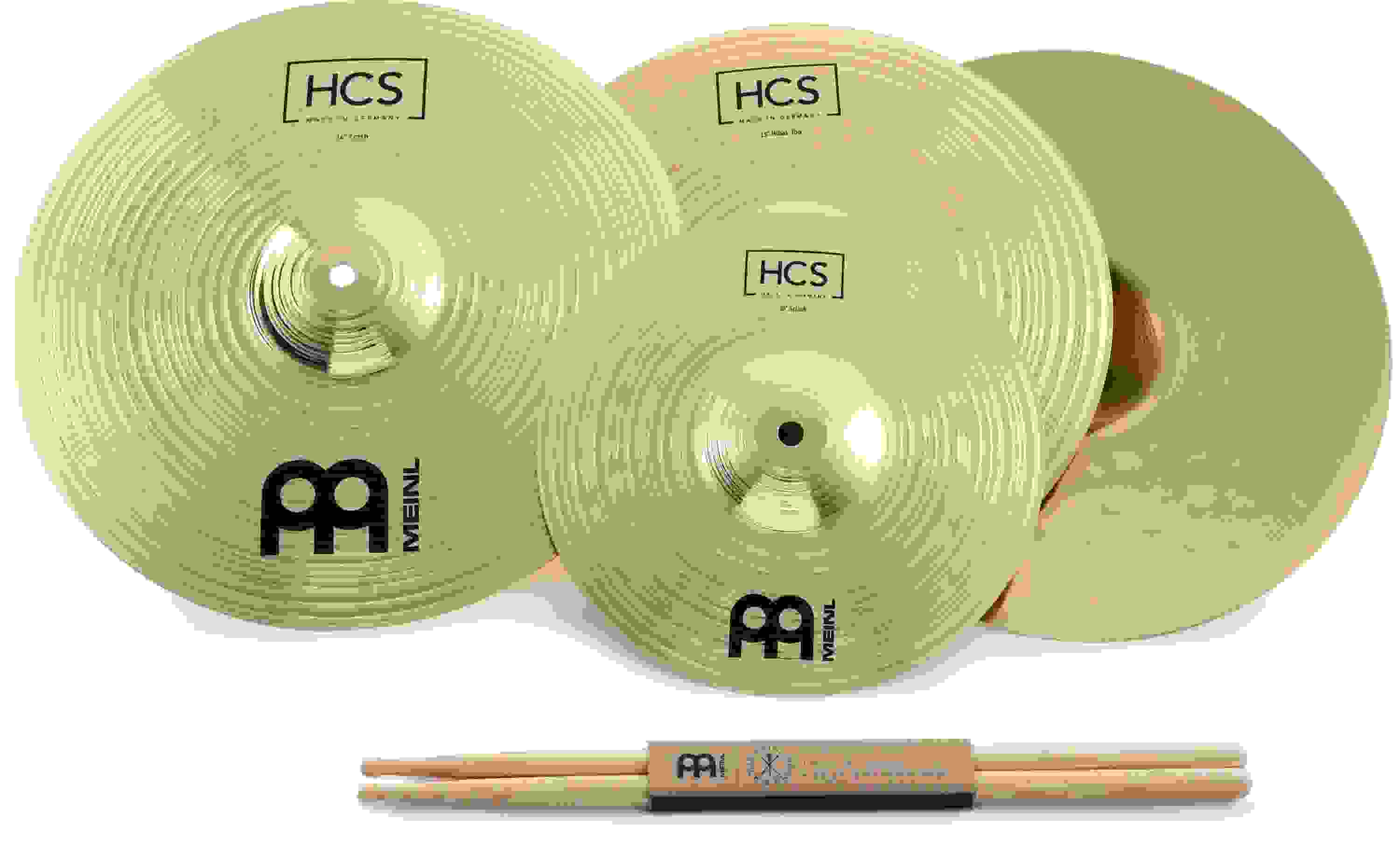 Meinl Cymbals HCS Three for Free Set - 13/14-inch - with Free 10-inch Splash, Sticks, and 3 E ...