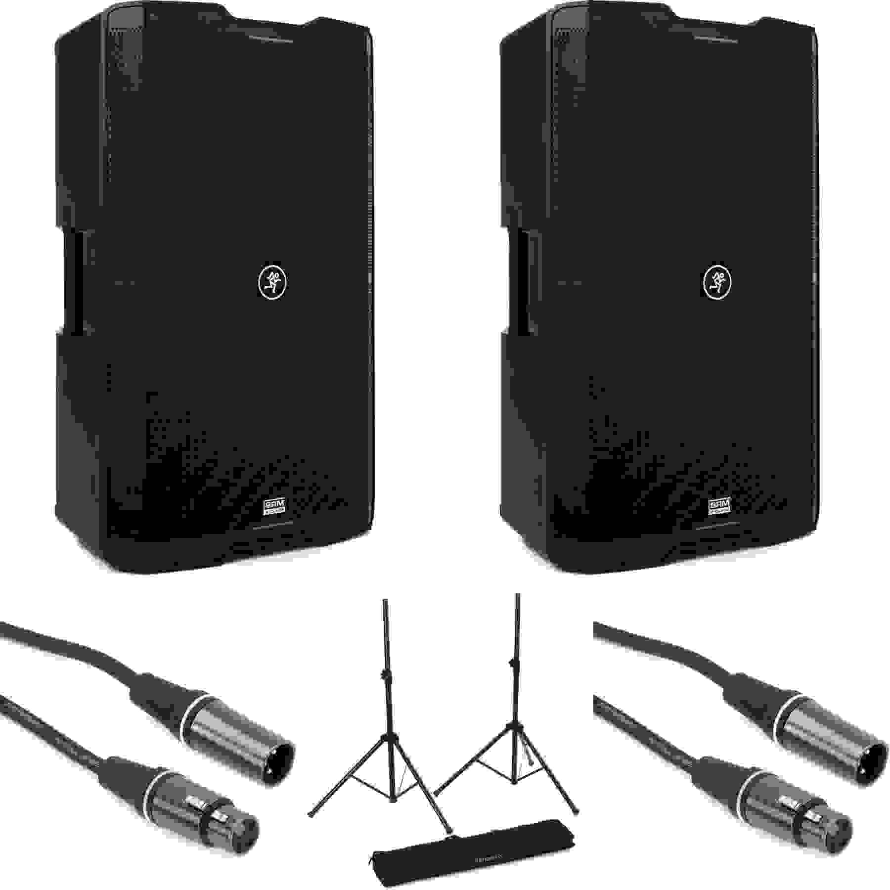 Mackie SRM215 V-Class 2000W 15 inch Powered Speaker Pair and Stand ...