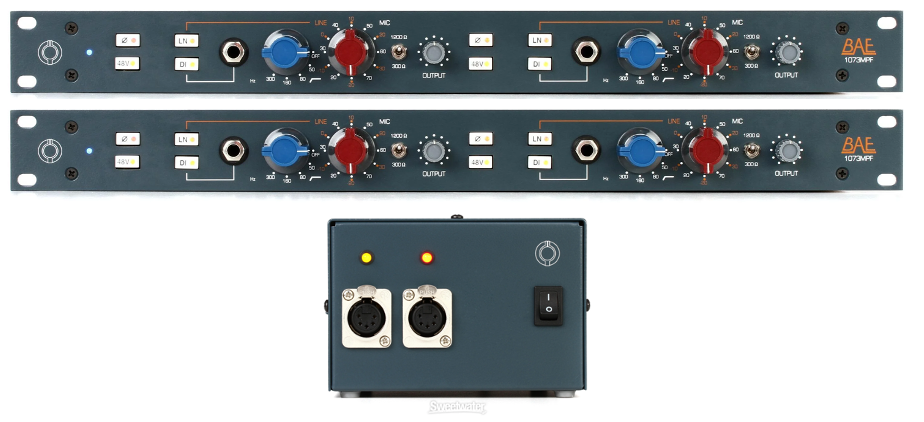 BAE 1073MPF Quad-channel Rackmount Microphone Preamp Bundle | Sweetwater