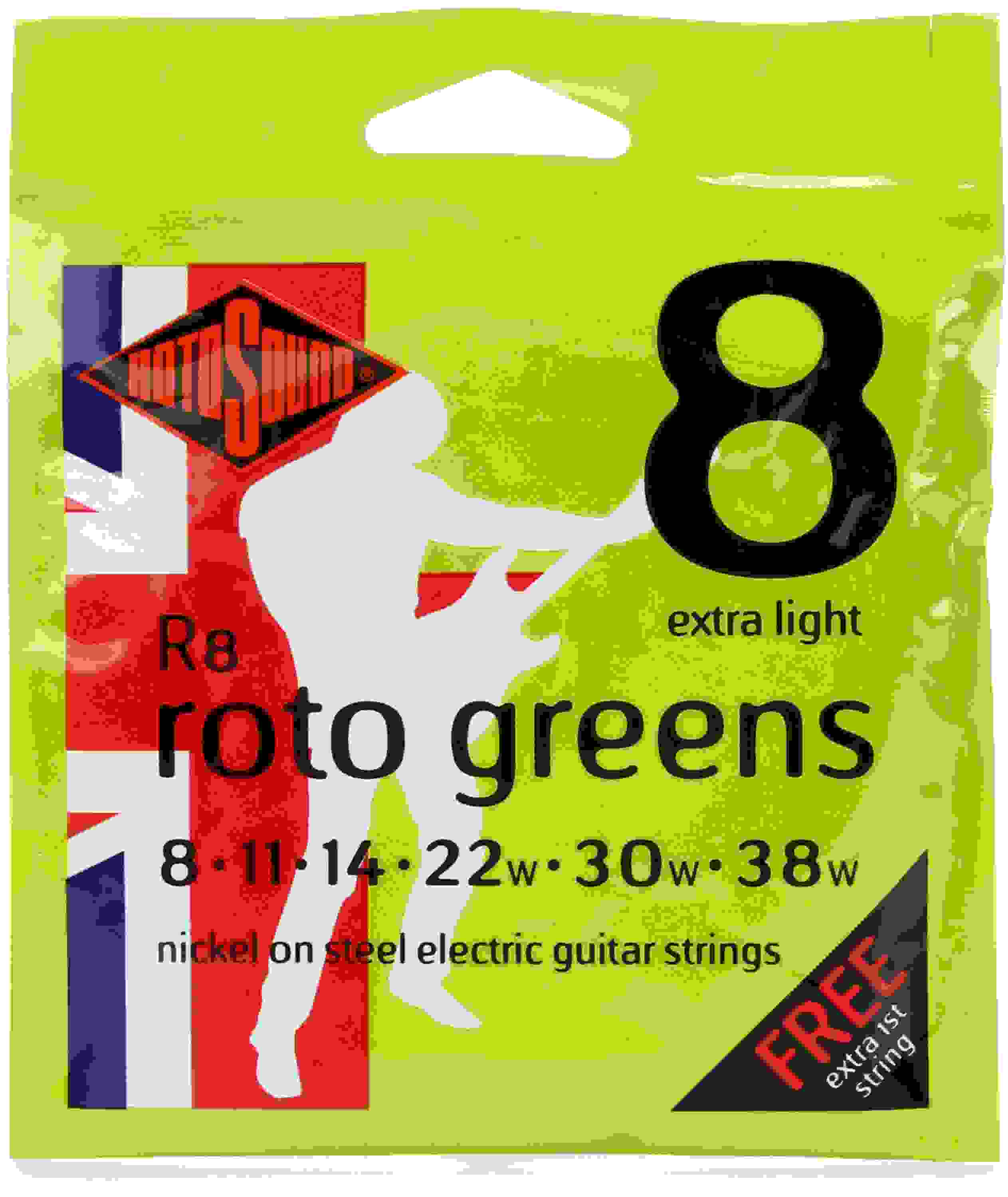 Rotosound R8 Roto Greens Nickel On Steel Electric Guitar Strings - .008 ...