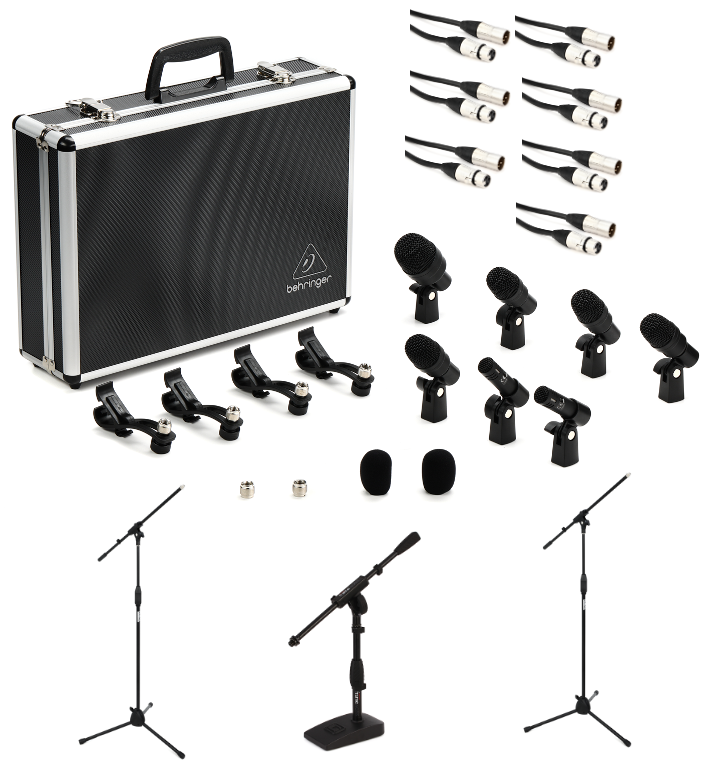 Behringer BC1200 7-piece Drum Microphone Bundle with Stands and Cables ...