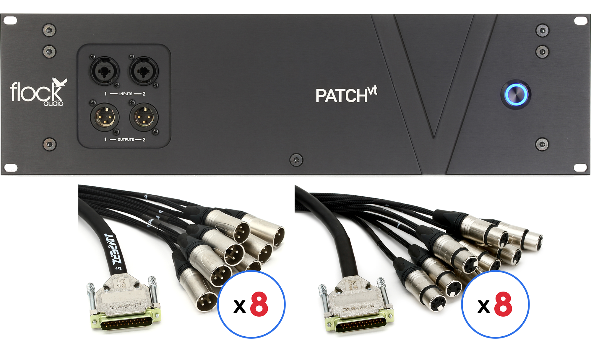 Flock Audio Patch VT 128-point Digitally Controlled Analog Patchbay and XLR Cabling Bundle ...