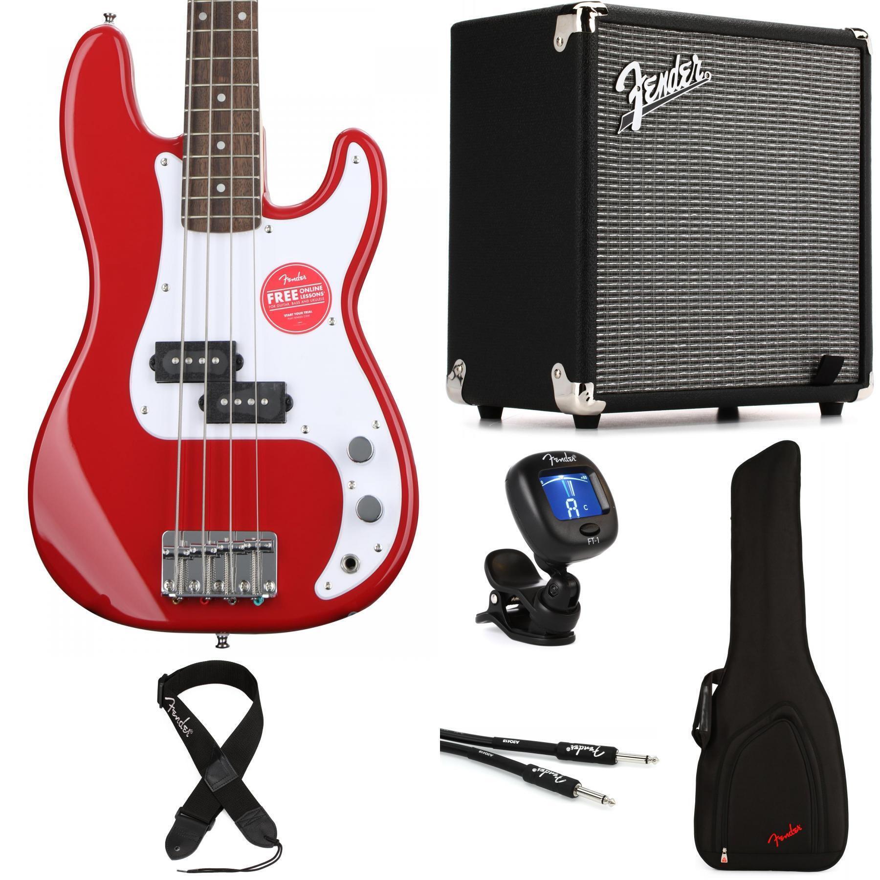 Squier Mini Precision Bass Electric Bass and Fender Rumble 15 Amp ...