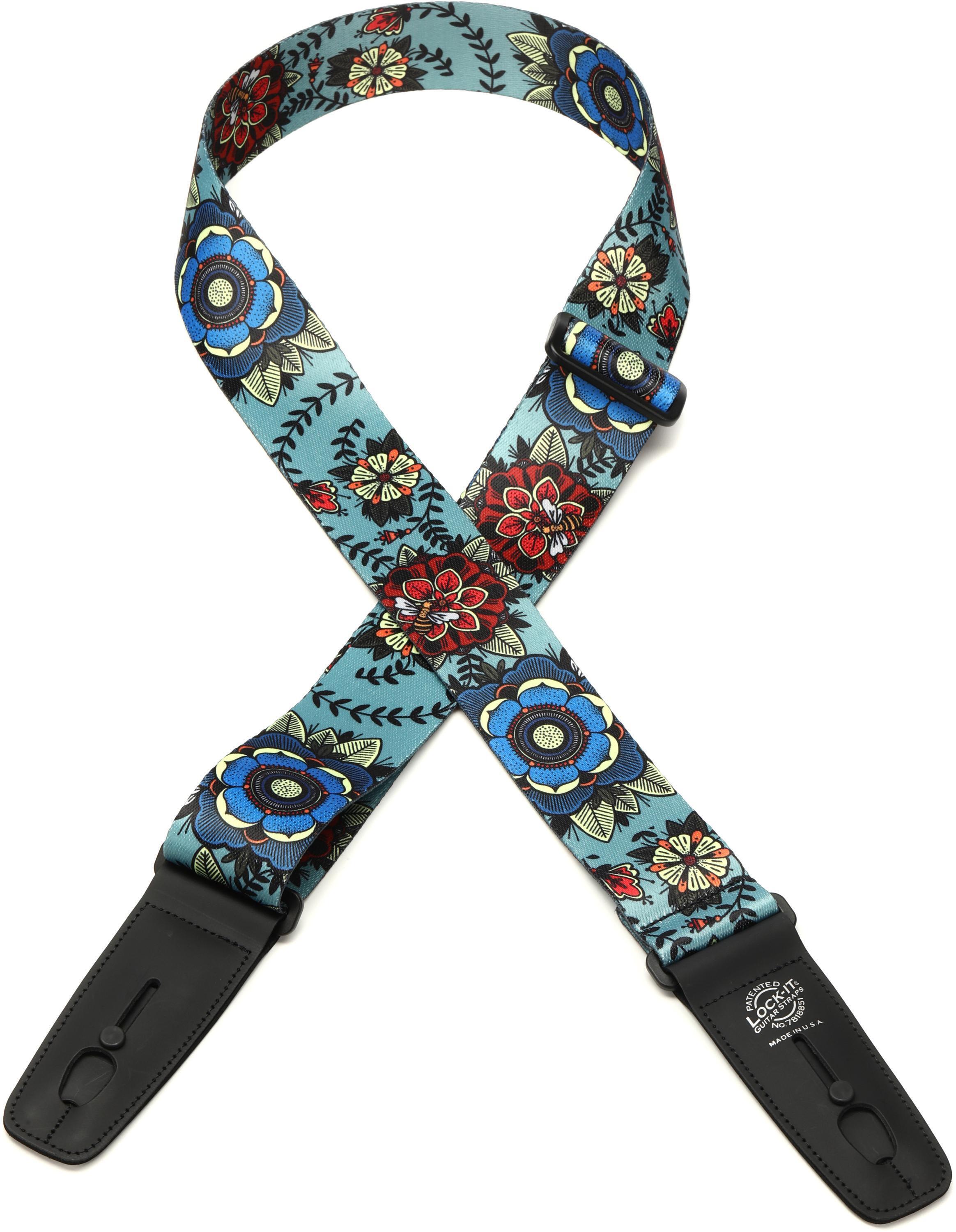 Lock-It Straps Poly Plush Guitar Strap with Locking Ends - Flowers ...