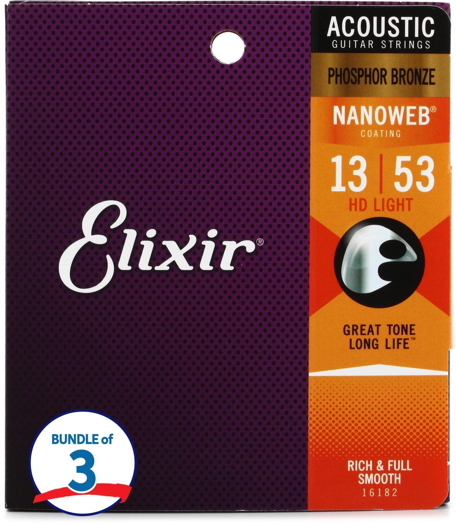 Elixir Strings 16182 Nanoweb Phosphor Bronze Acoustic Guitar Strings ...