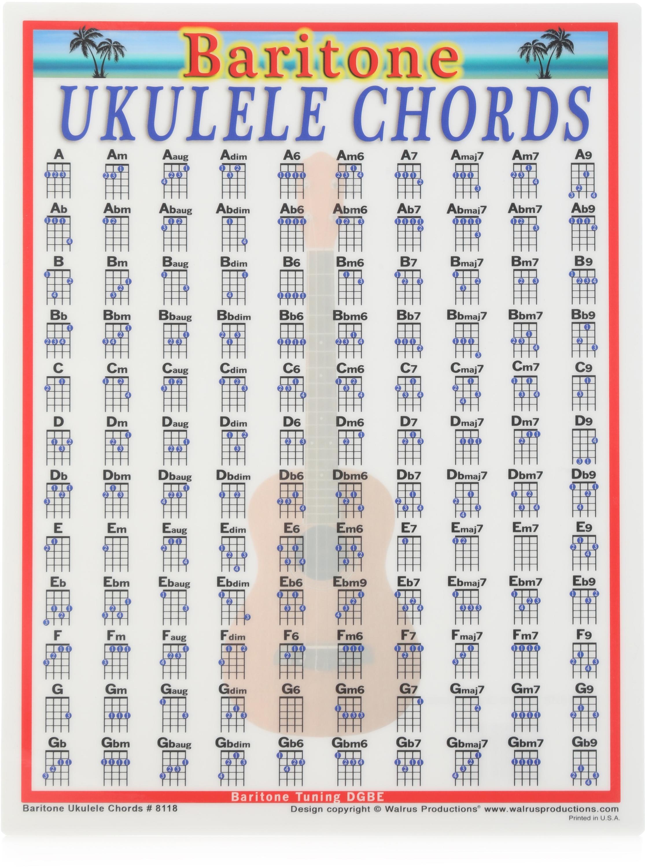 Walrus Productions Mini Laminated Baritone Ukulele Chords Chart ...