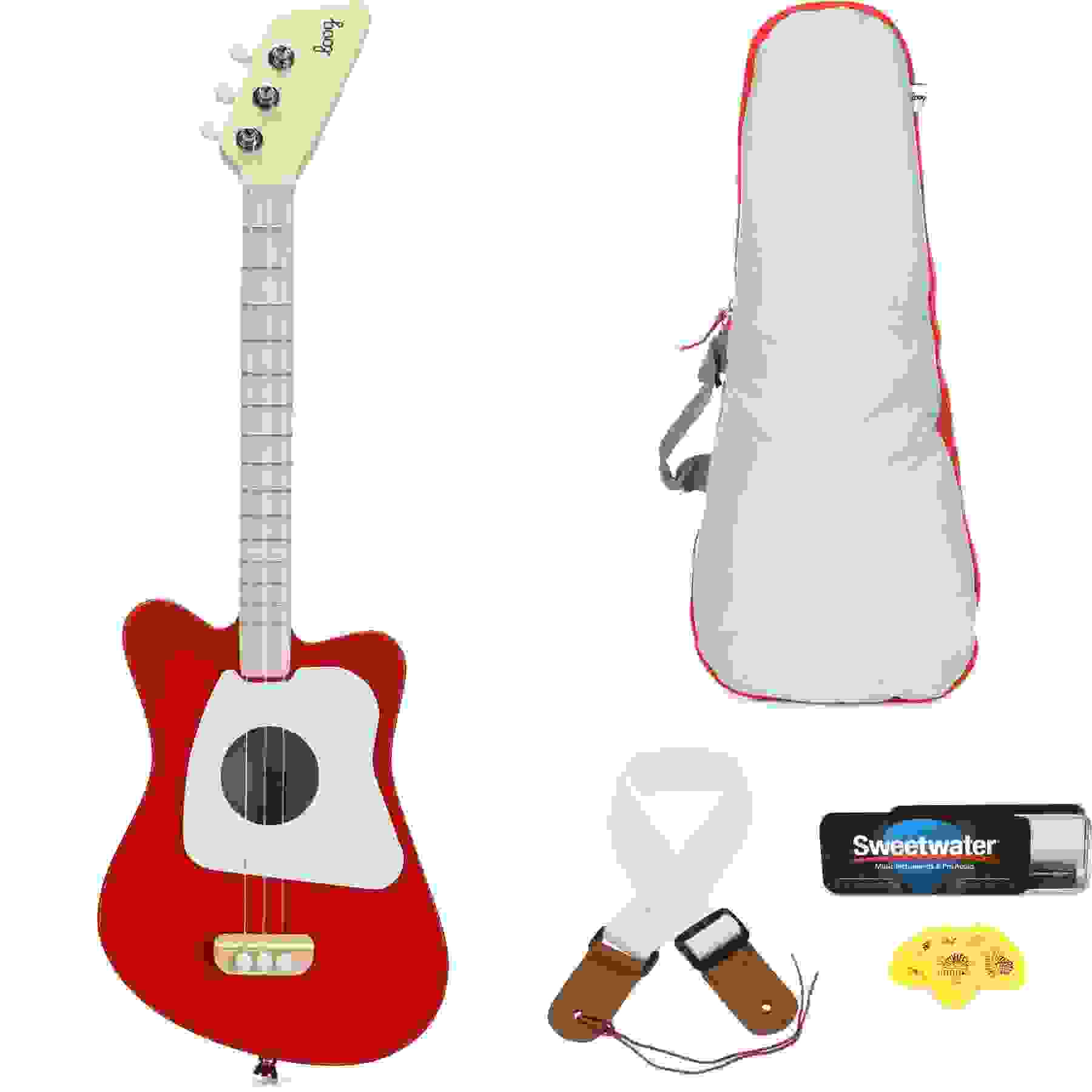 Loog Guitars Mini Acoustic Nylon-string Gutiar Essentials Bundle - Red ...