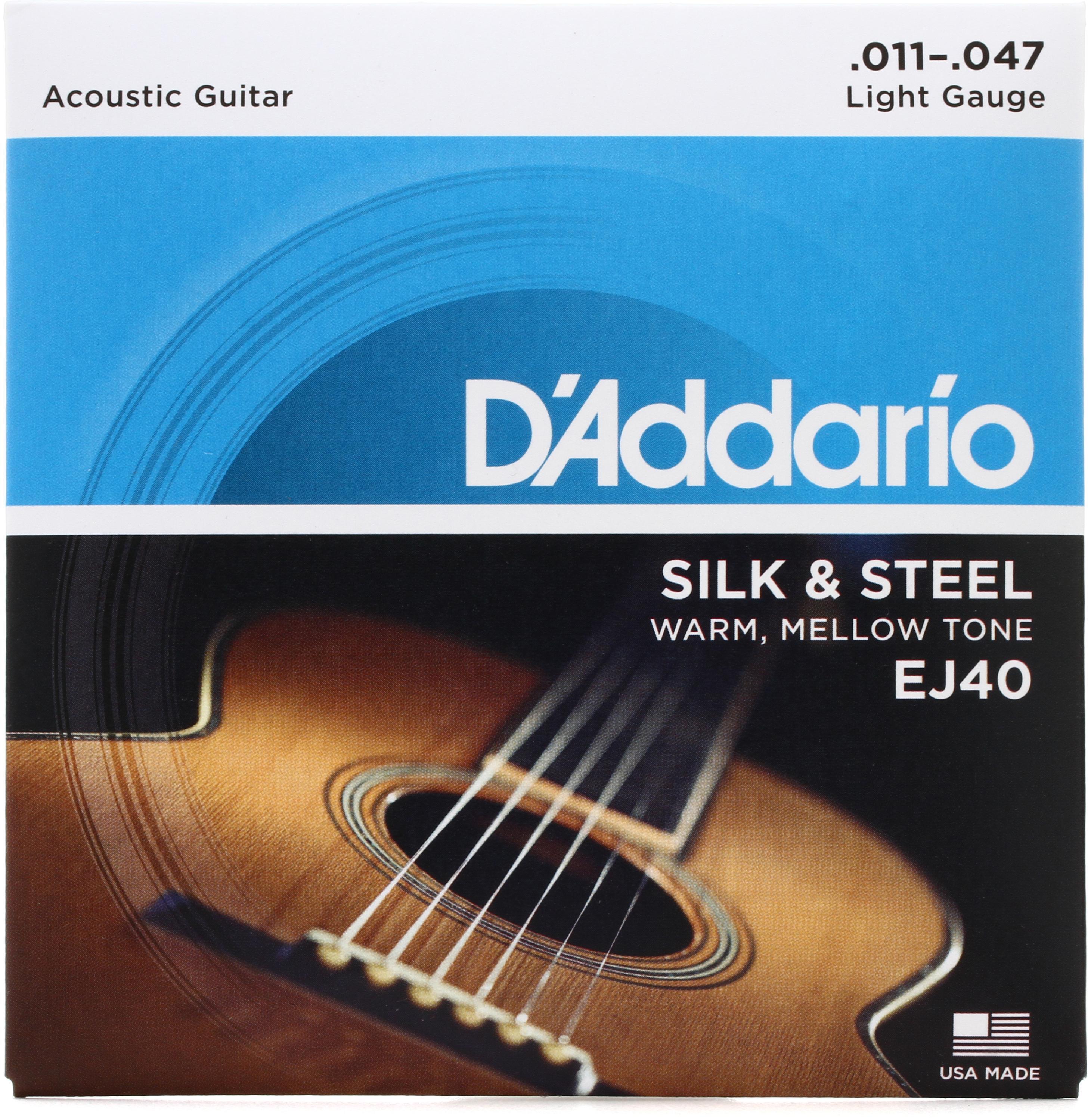 D'Addario EJ40 Silk & Steel Acoustic Guitar Strings - .011-.047 Light ...