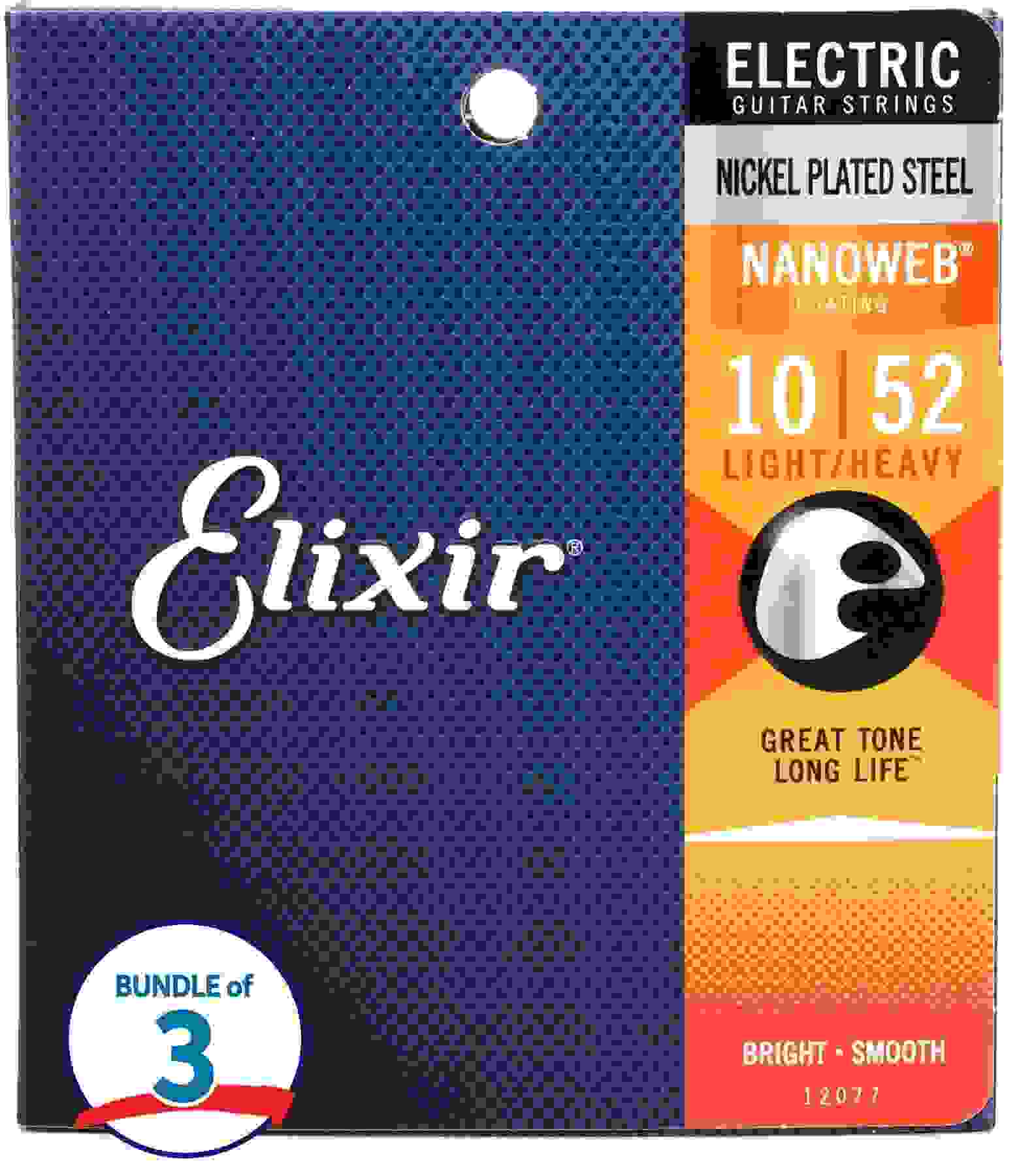 Elixir Strings 12077 Nanoweb Electric Guitar Strings - .010-.052 Light ...