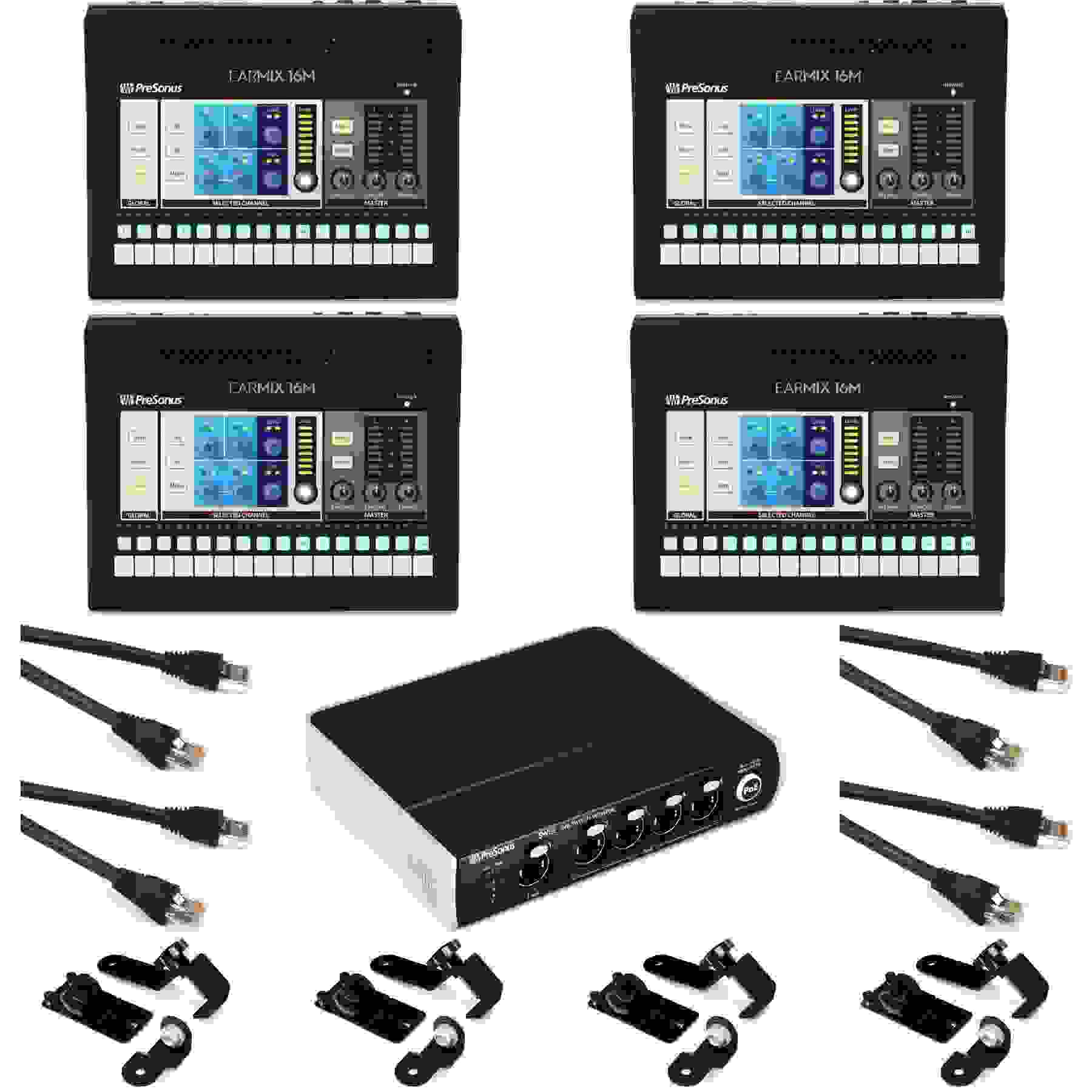 PreSonus EarMix 16M AVB Personal Monitor Mixer Four Person System ...