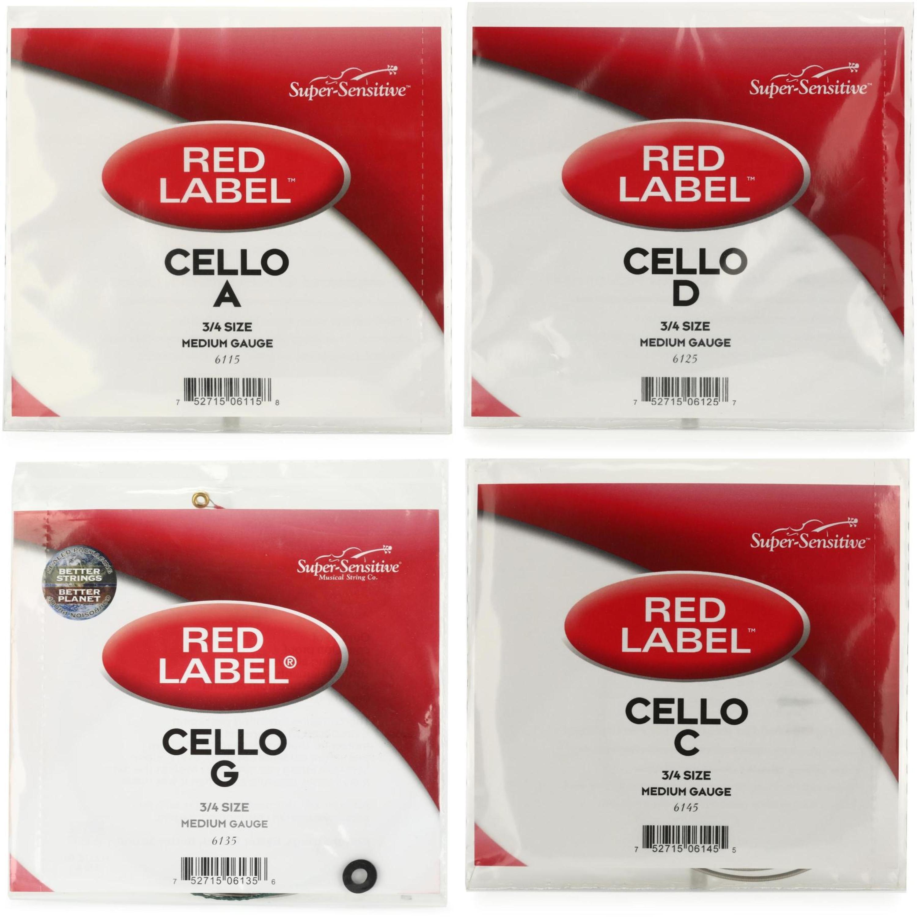 Super-Sensitive 6115 Red Label Cello String Set - 3/4 Size | Sweetwater