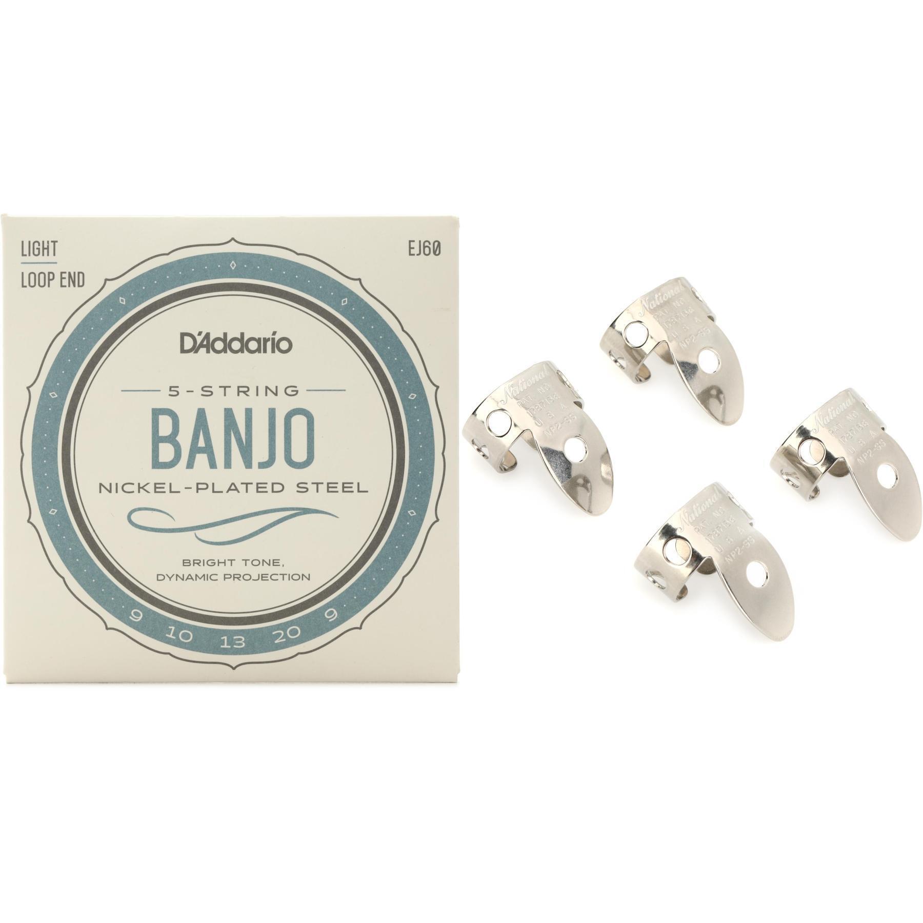 D'Addario EJ60 Nickel Plated Steel Banjo Strings with Finger Picks (4 ...