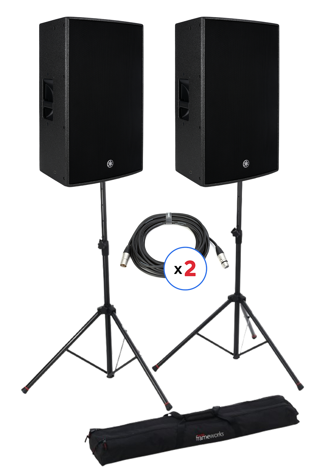 Yamaha DZR15 2000W 15 inch Powered Speaker Pair with Stands and Cables ...