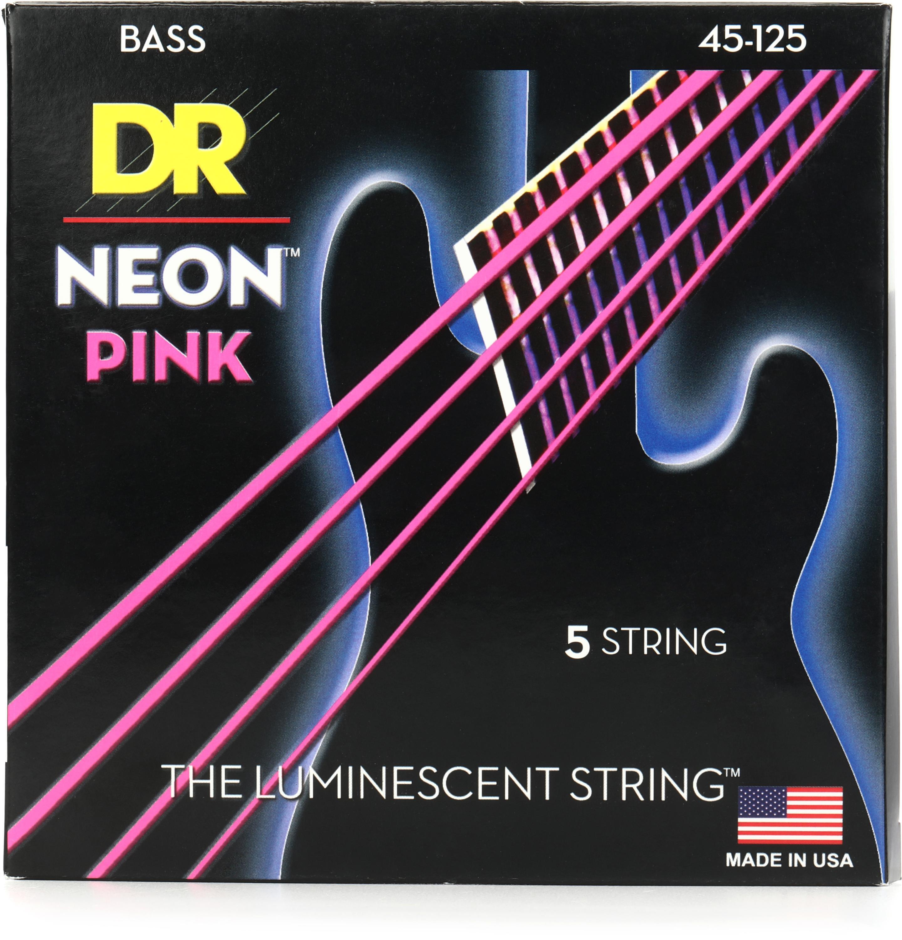 DR Strings NPB5-45 Hi-Def Neon Pink K3 Coated Bass Strings - .045-.125 ...