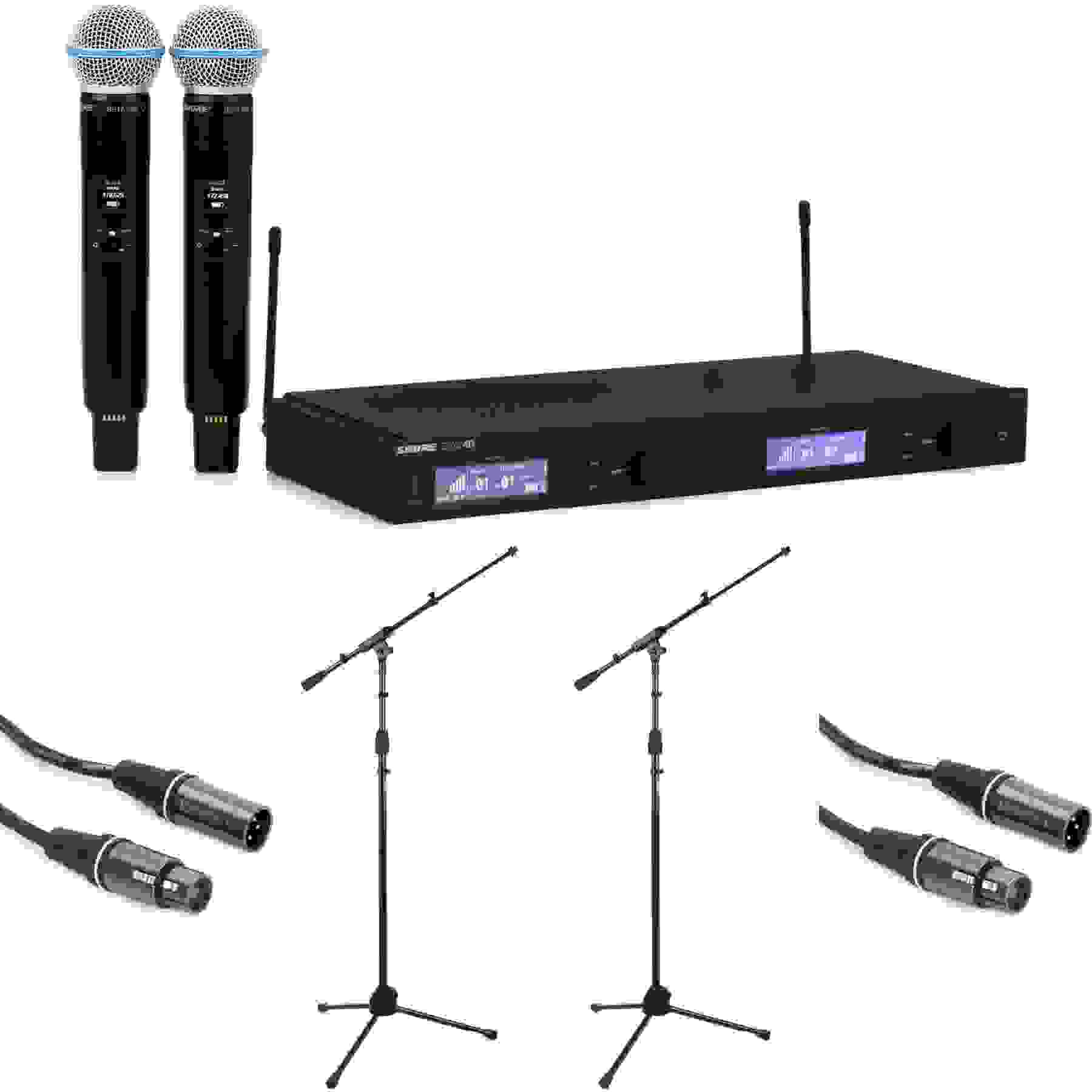 Shure SLXD24D/B58 Digital Wireless Dual Handheld Microphone System with Stands and Cables - G58 ...