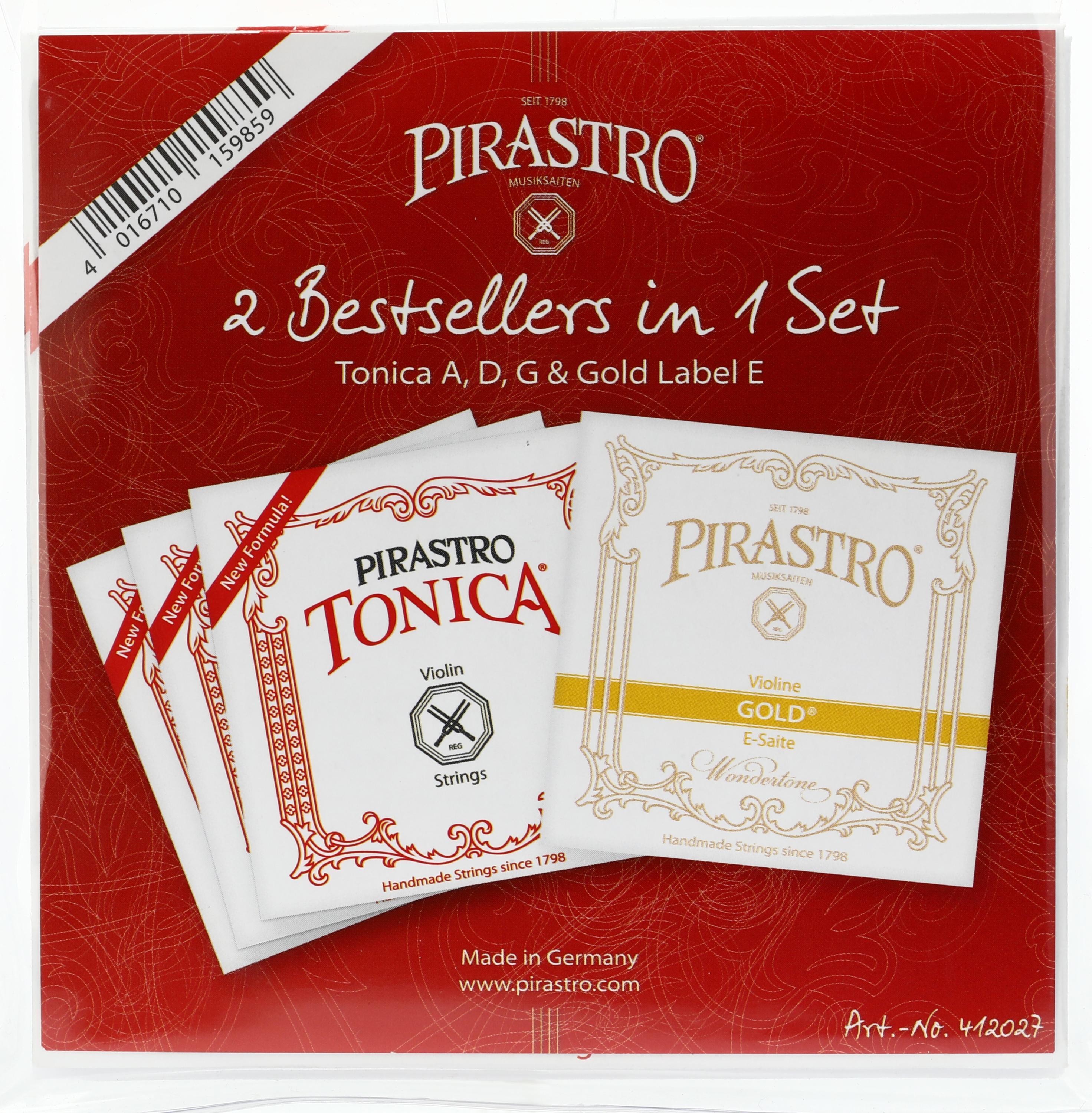 Pirastro Tonica Violin String Set - 4/4 Size Gold Label with Ball-end E ...