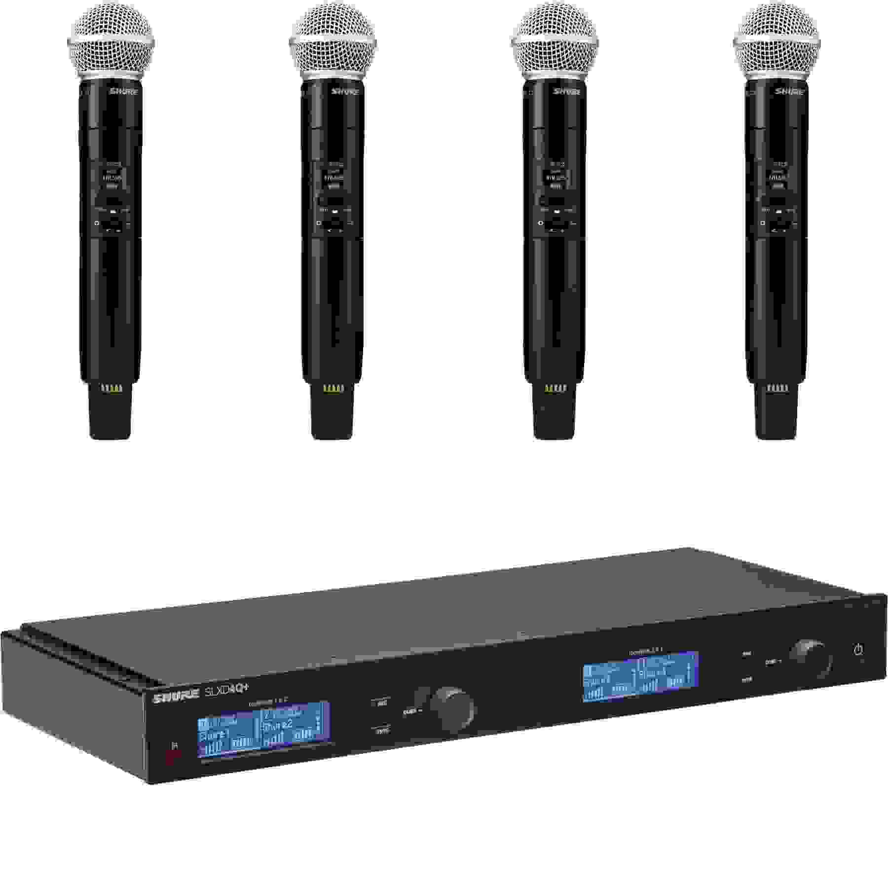 Shure SLXD4Q+ Quad Wireless Receiver with SM58 Microphones - G57 Band | Sweetwater