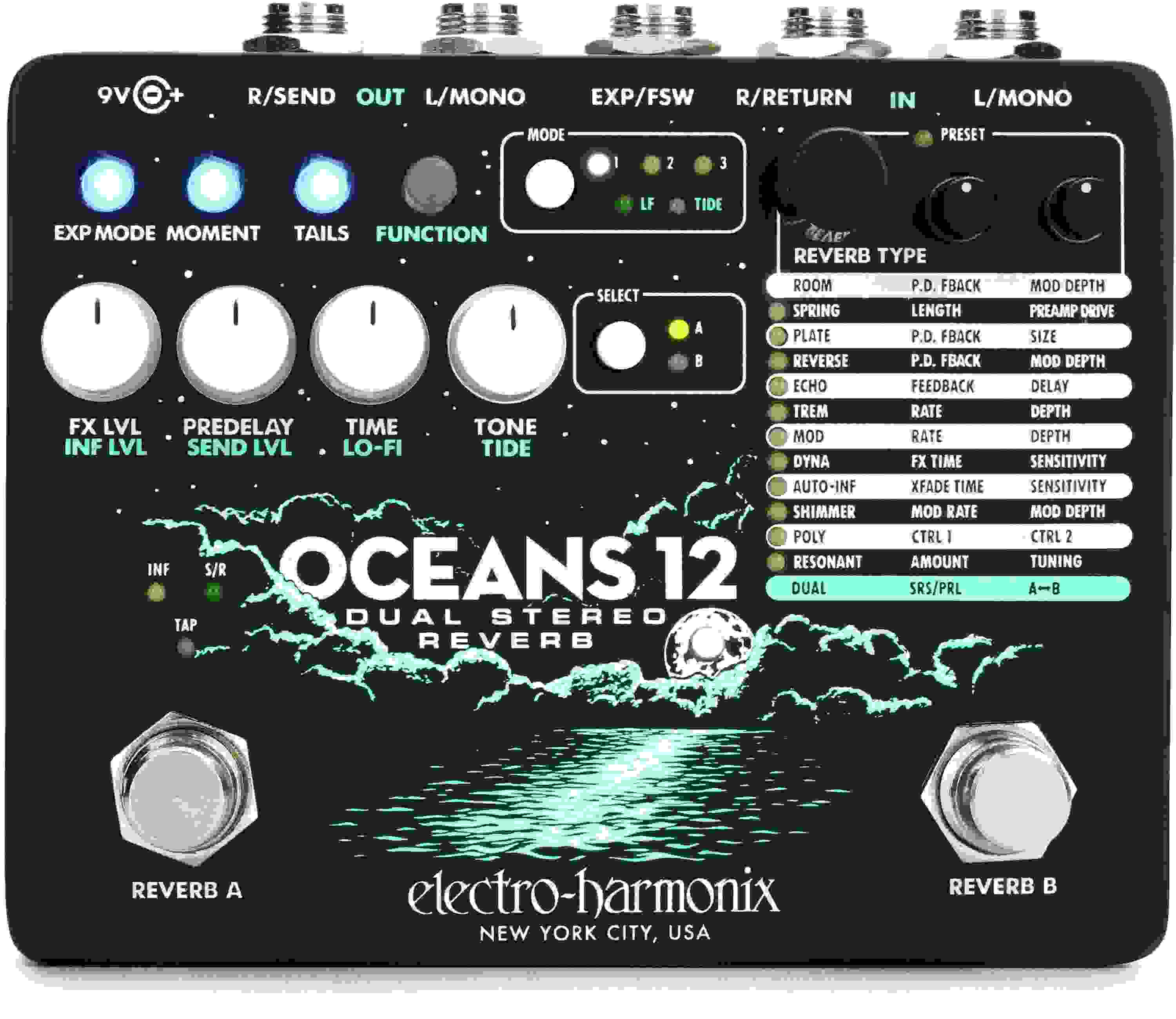 Electro-Harmonix Oceans 12 Dual Stereo Reverb Pedal | Sweetwater
