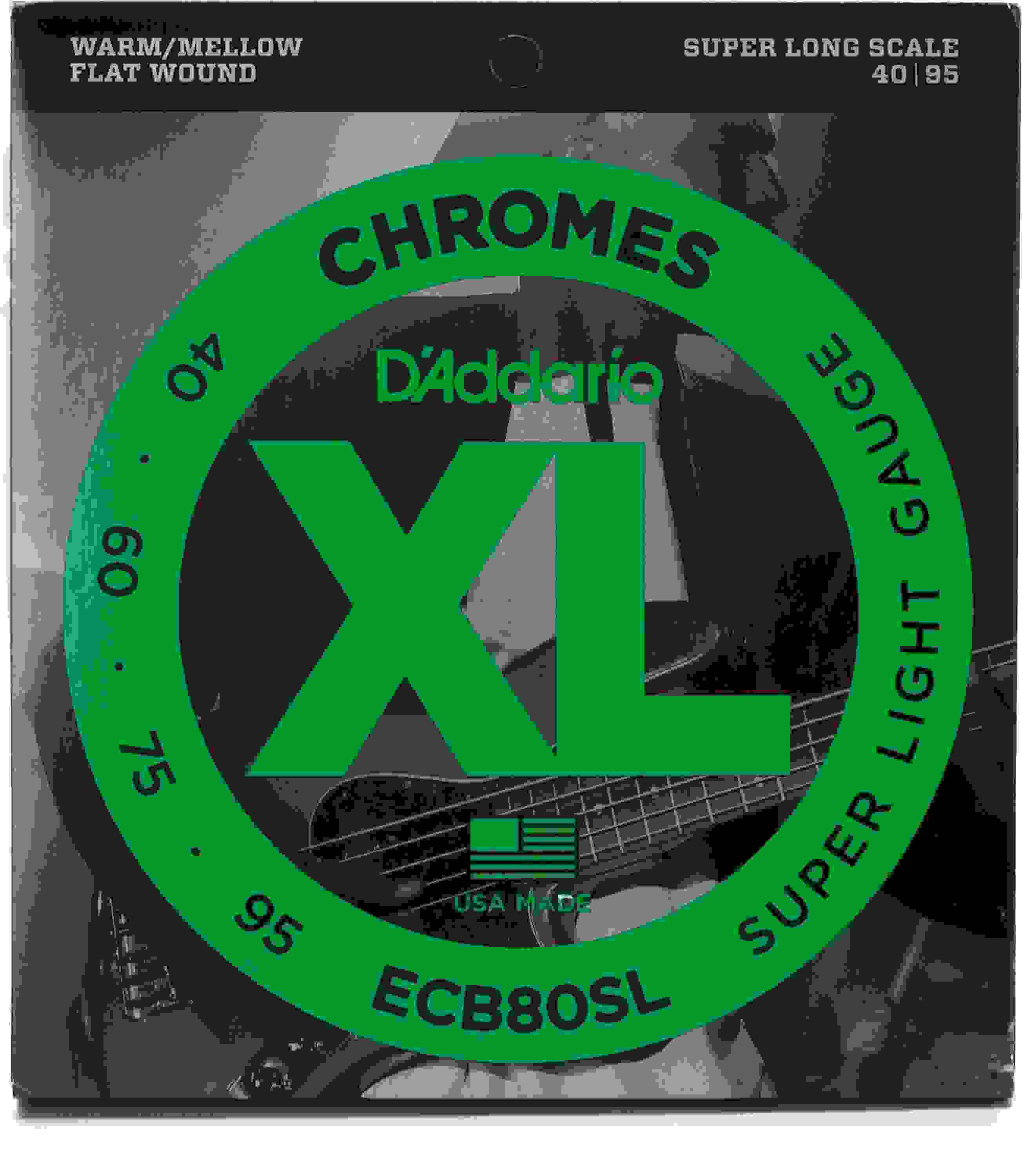 D'Addario XL Chromes Flatwound Bass Guitar Strings -.040-.095, Super ...