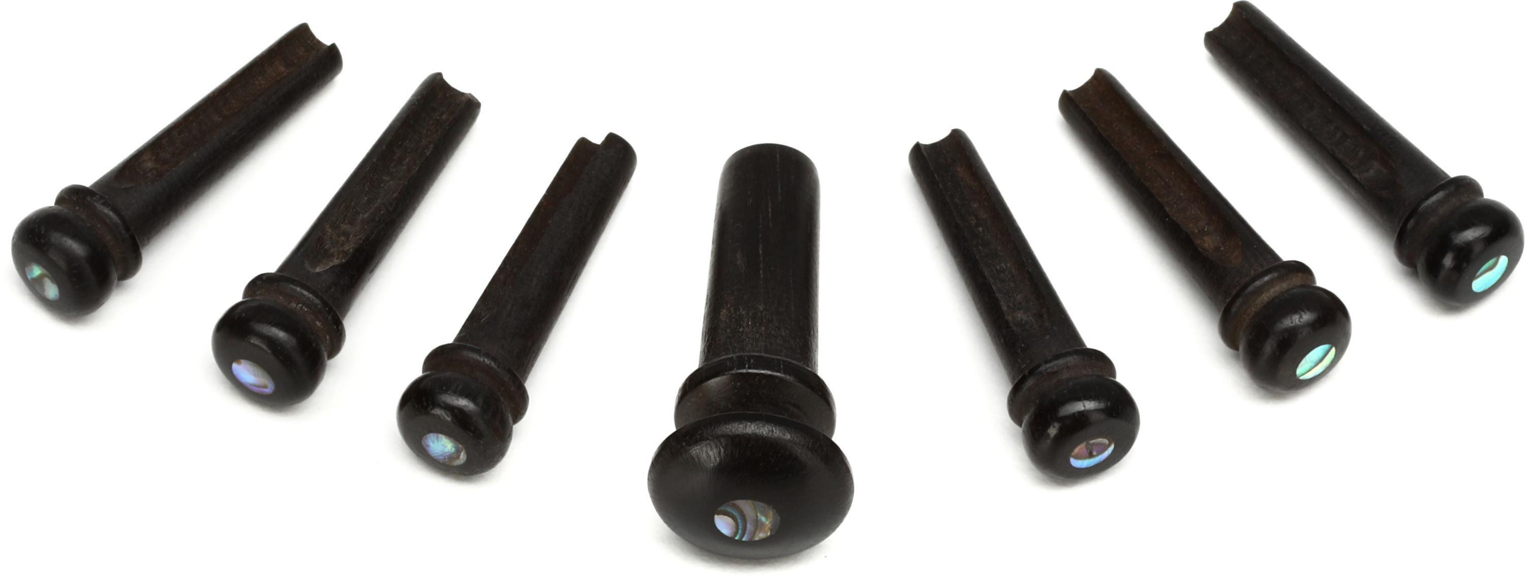 D'Addario Wood Bridge Pins (set of 6) - Ebony with Abalone Inlay ...