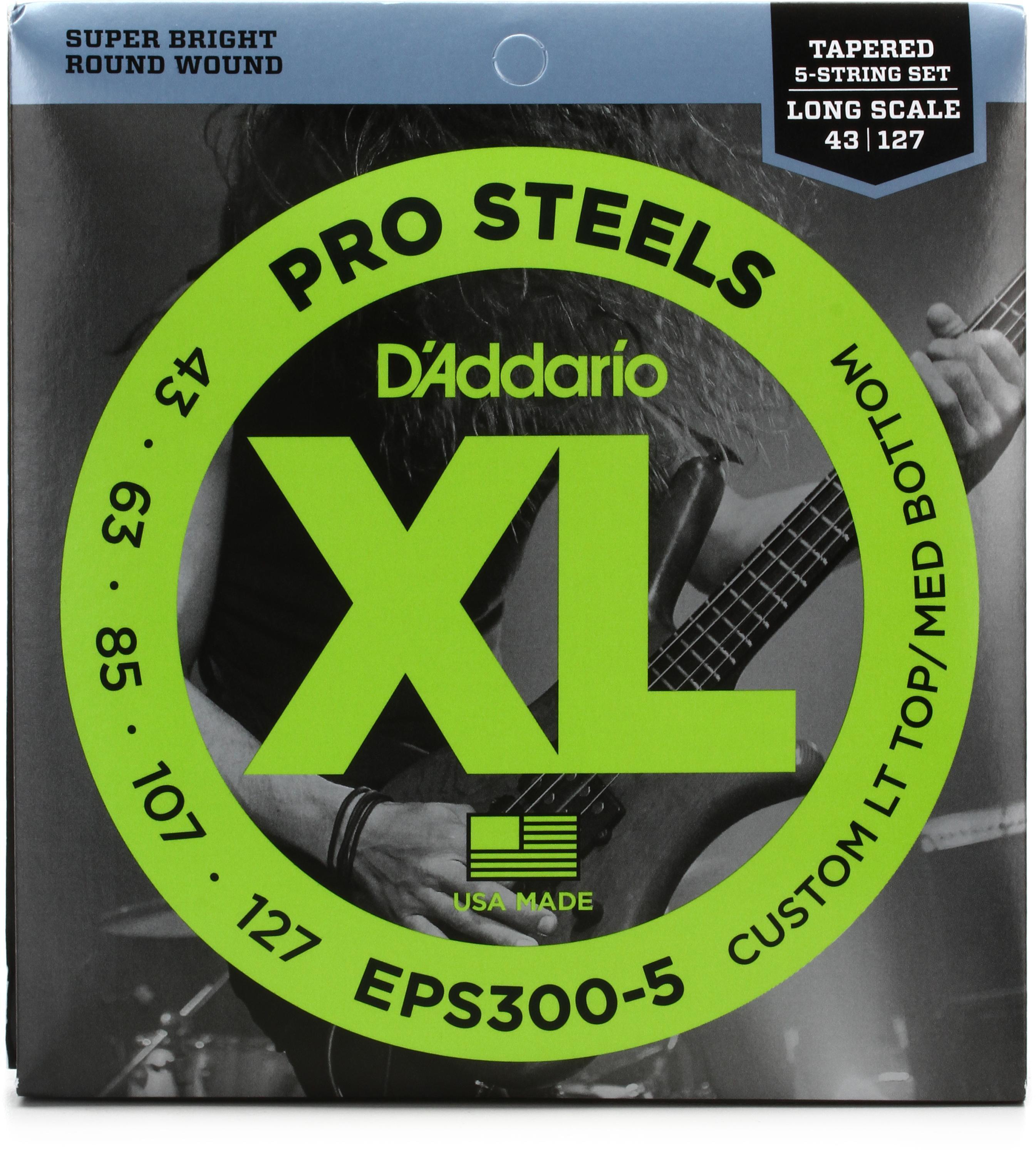 D'Addario EPS300-5 Tapered Round Wound Steel Bass Guitar Strings - .043 ...