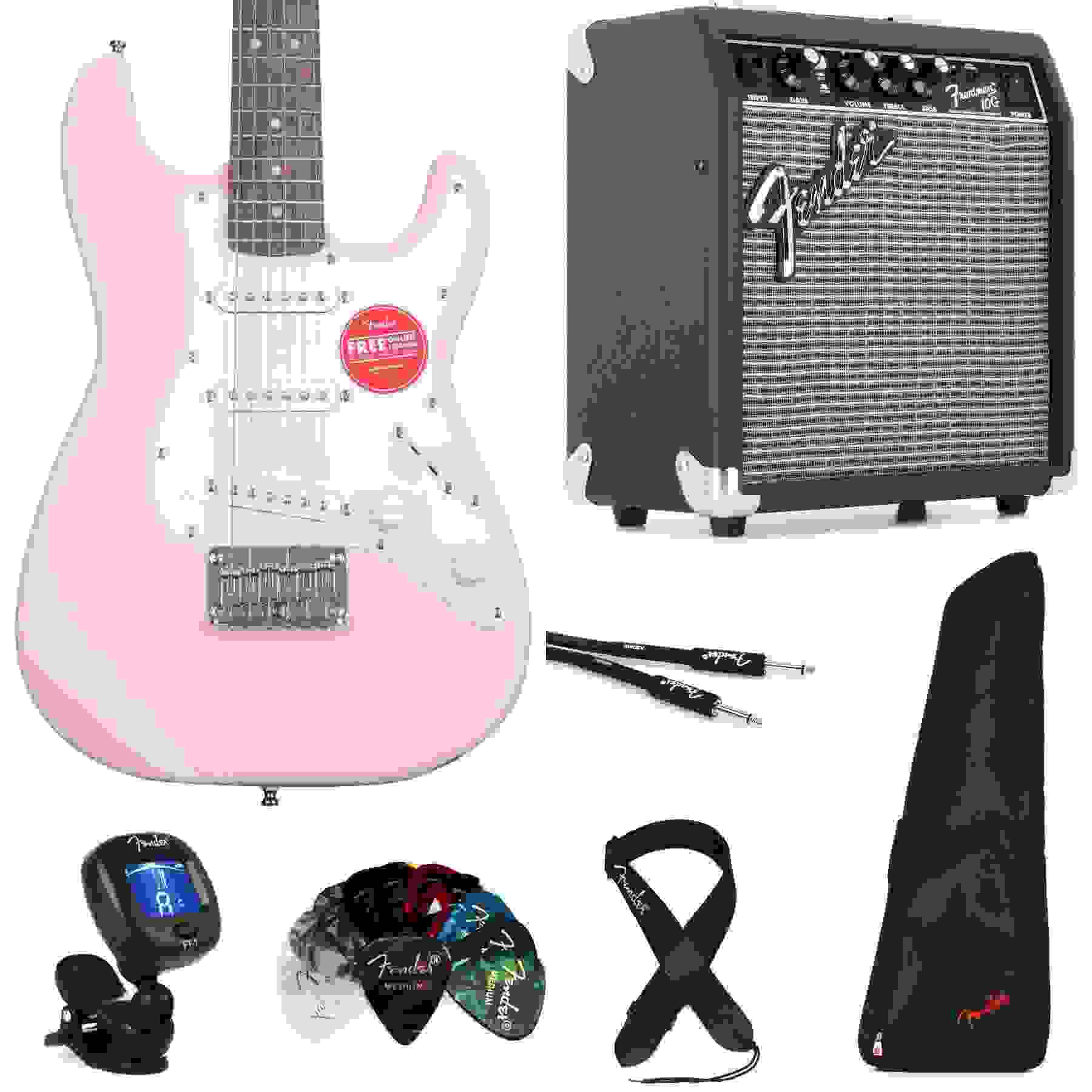 Squier Mini Strat Electric Guitar and Fender Amp Bundle - Shell Pink ...