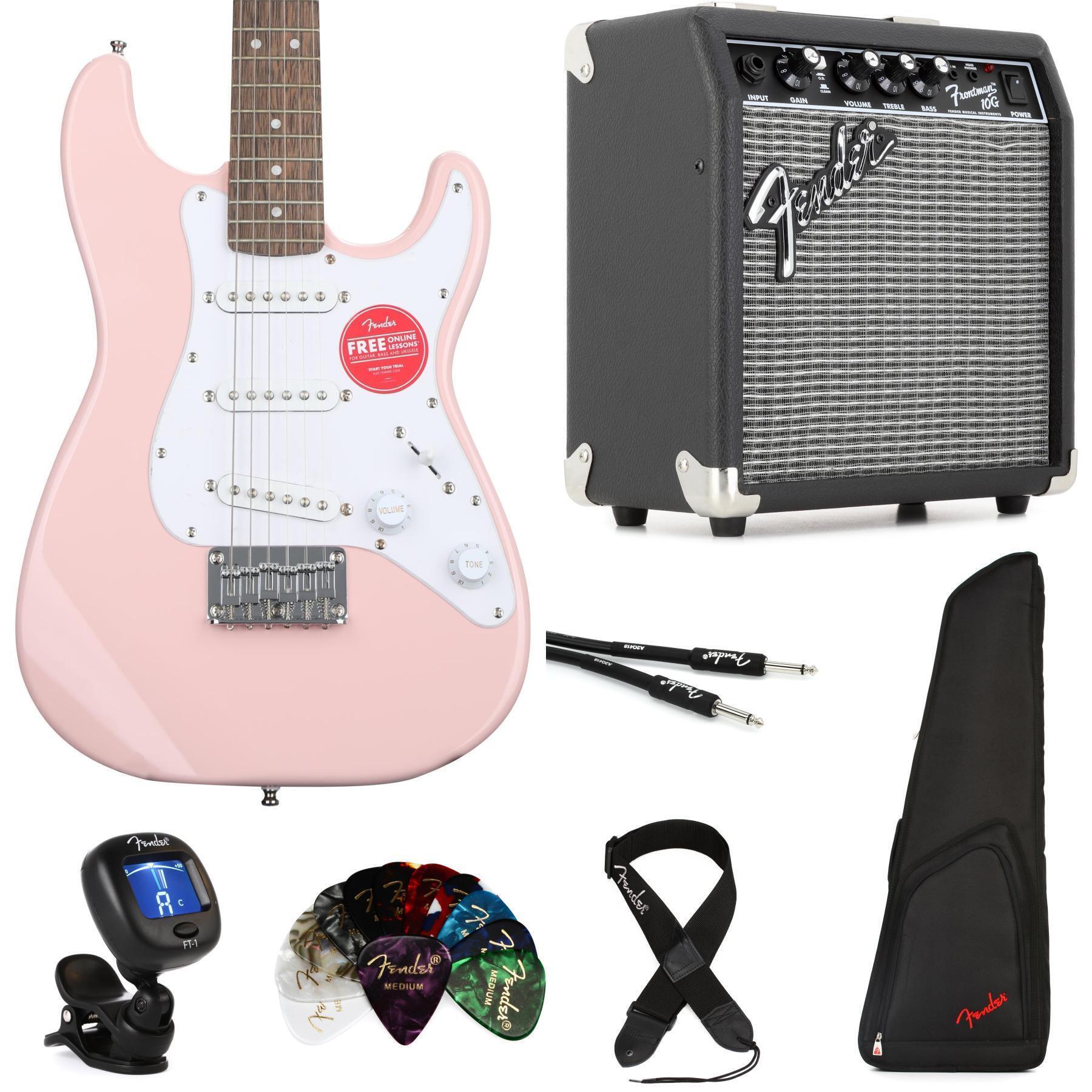 Squier Mini Strat Electric Guitar and Fender Amp Bundle - Shell Pink ...