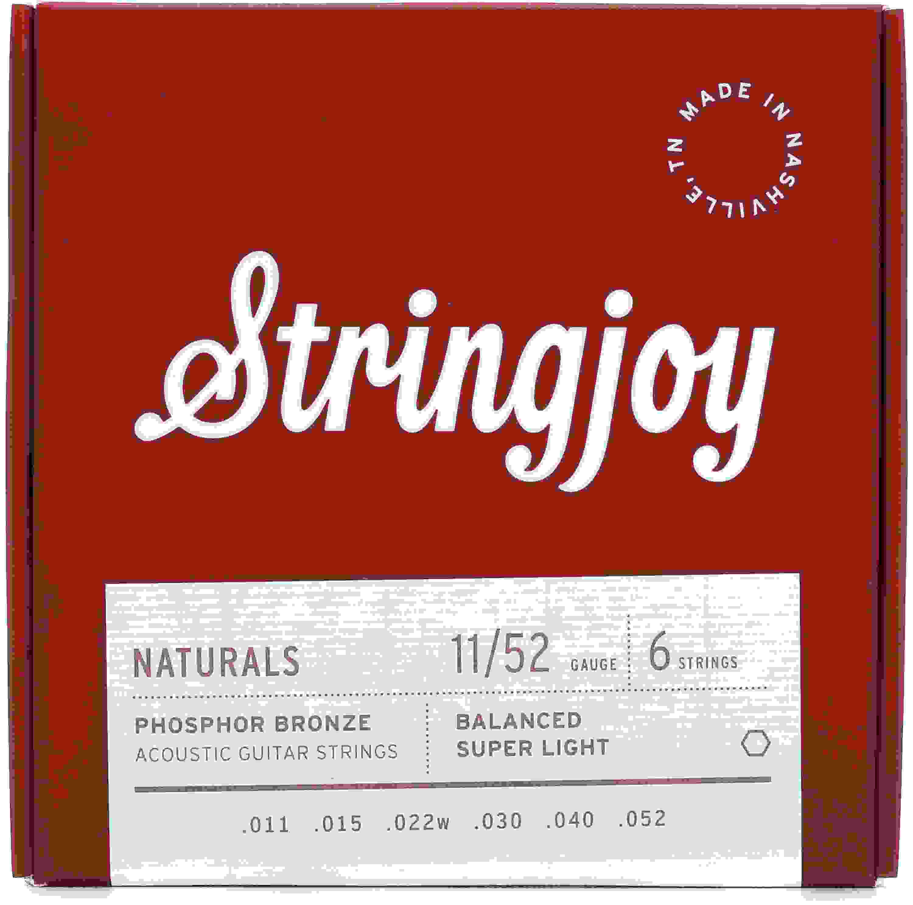 Stringjoy Naturals Phosphor Bronze Acoustic Guitar Strings - Super Light Gauge (.011 - .052 ...