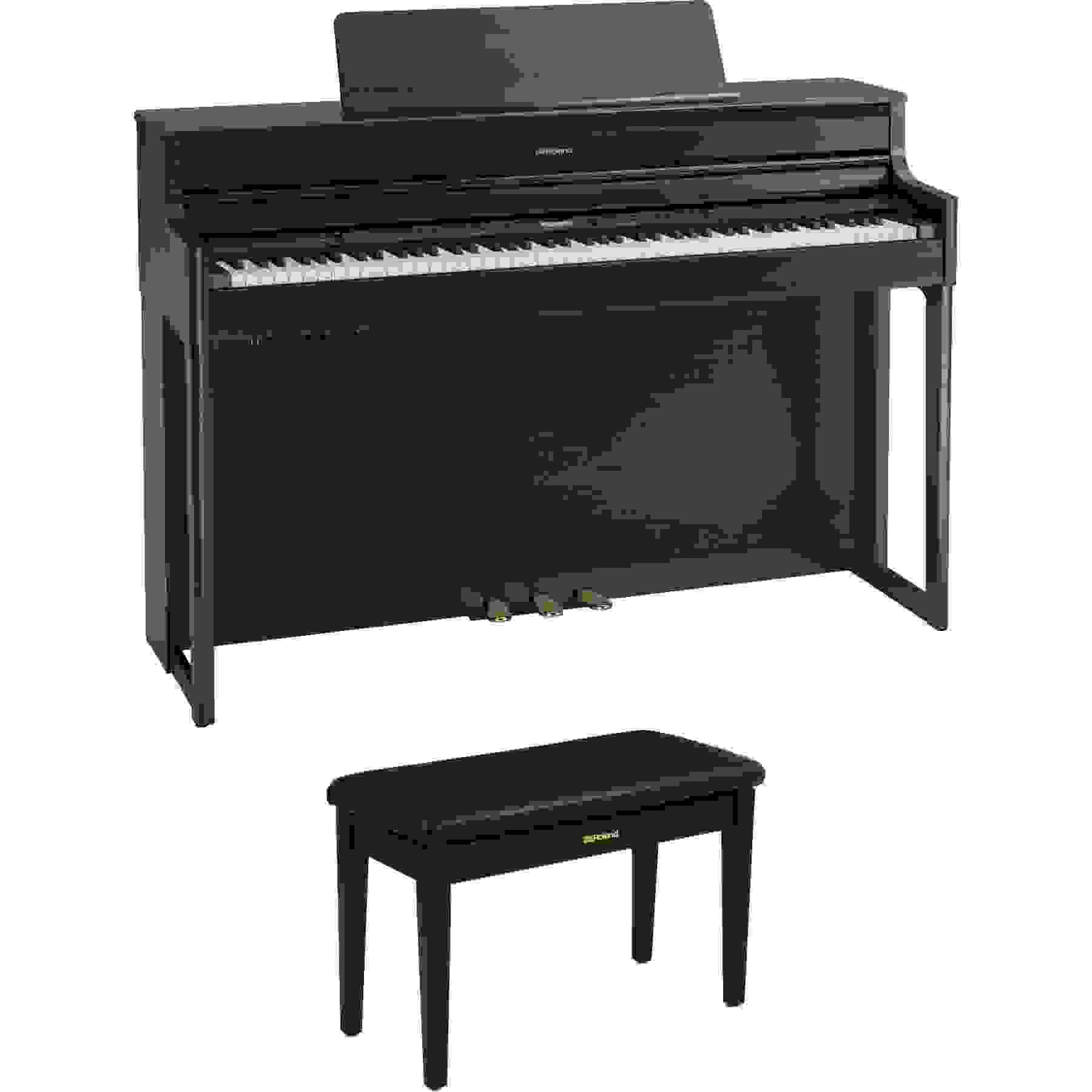 Roland HP704 Digital Upright Piano with Bench - Charcoal Black | Sweetwater