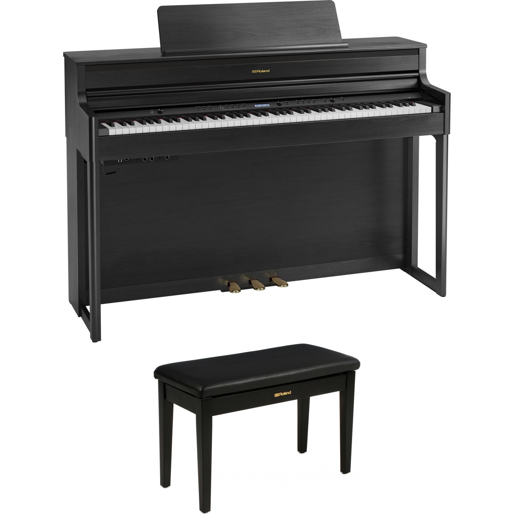 Roland HP704 Digital Upright Piano with Bench - Charcoal Black | Sweetwater