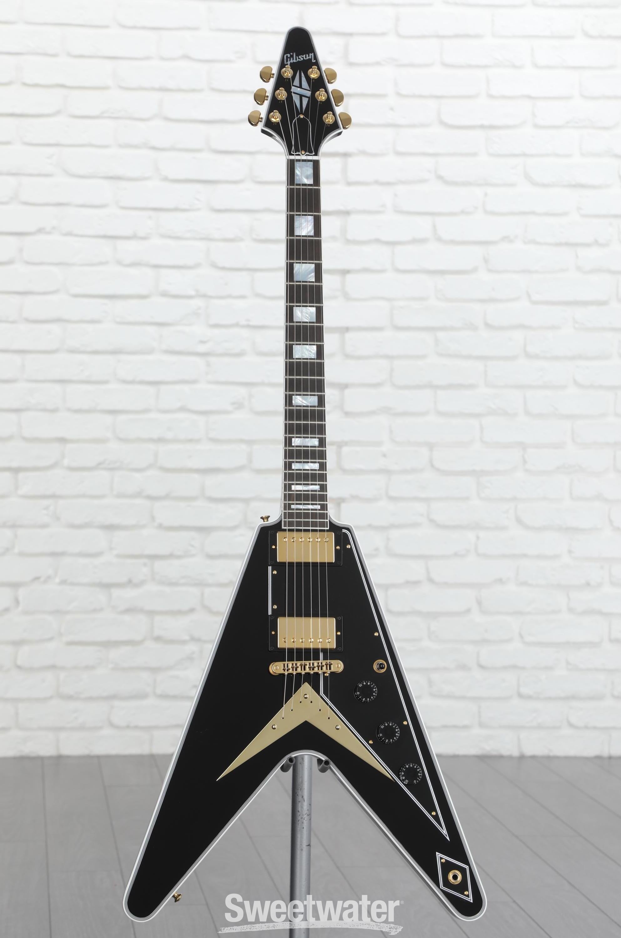 Gibson Custom Flying V Custom - Ebony with Ebony Fingerboard | Sweetwater